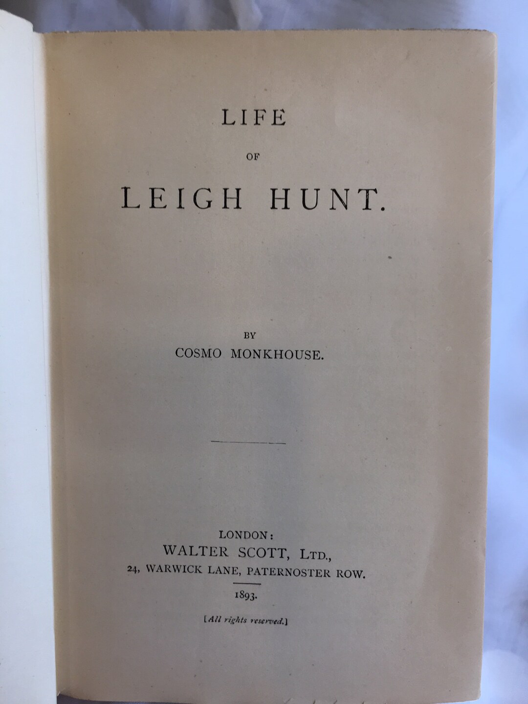 Life of Leigh Hunt by Cosmo Monkhouse 1893 Antique Book London Walter ...