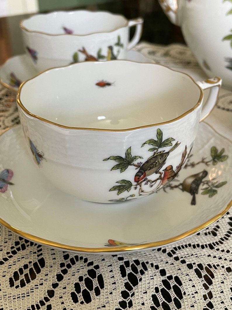 RARE Herend Rothschild Bird Tea Set, With Rose SEVEN Pieces Two Tea ...