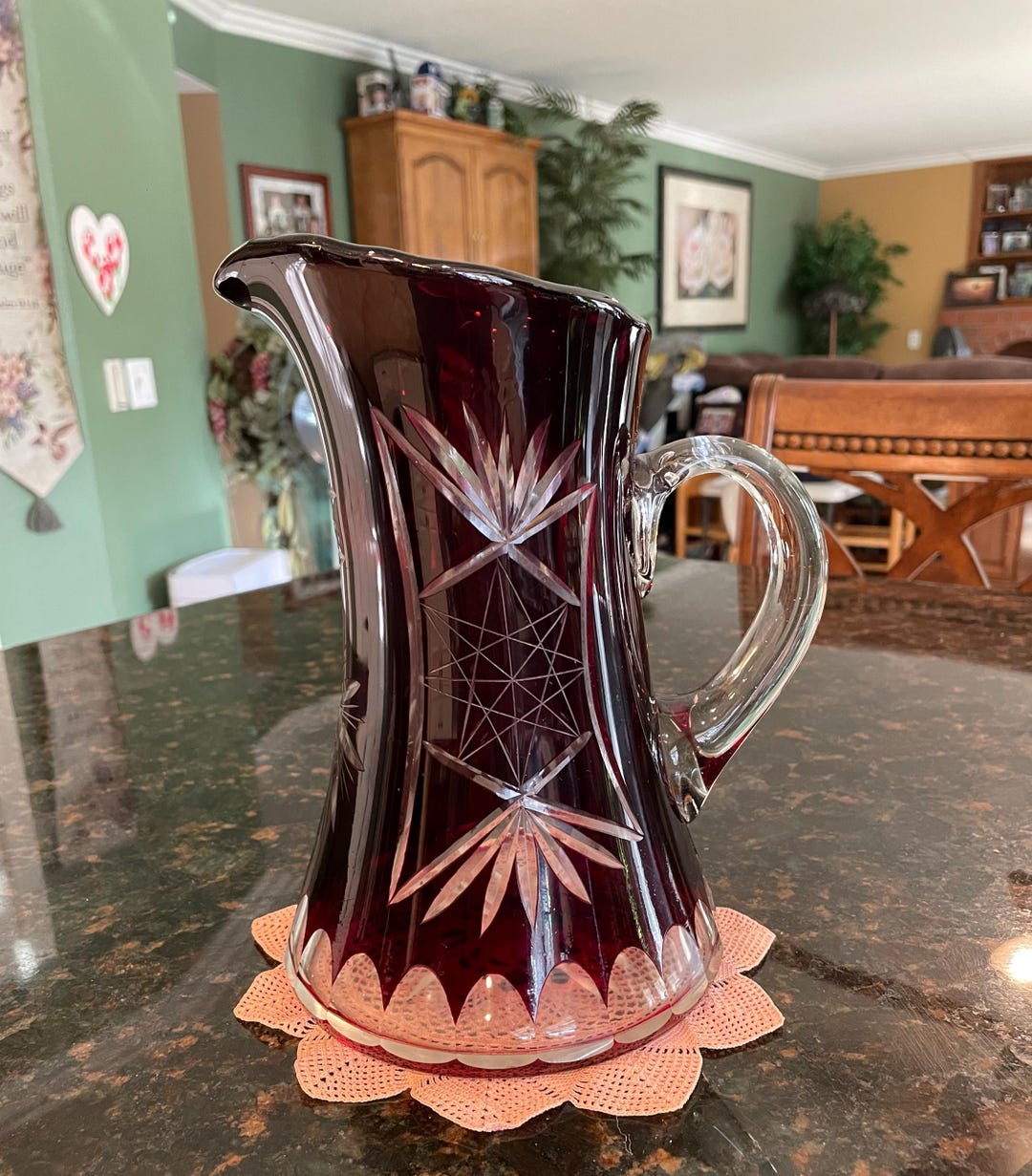 Vintage Nachtmann Bavarian Ruby Red Cut to Clear Glass Pitcher ~ 9 ...
