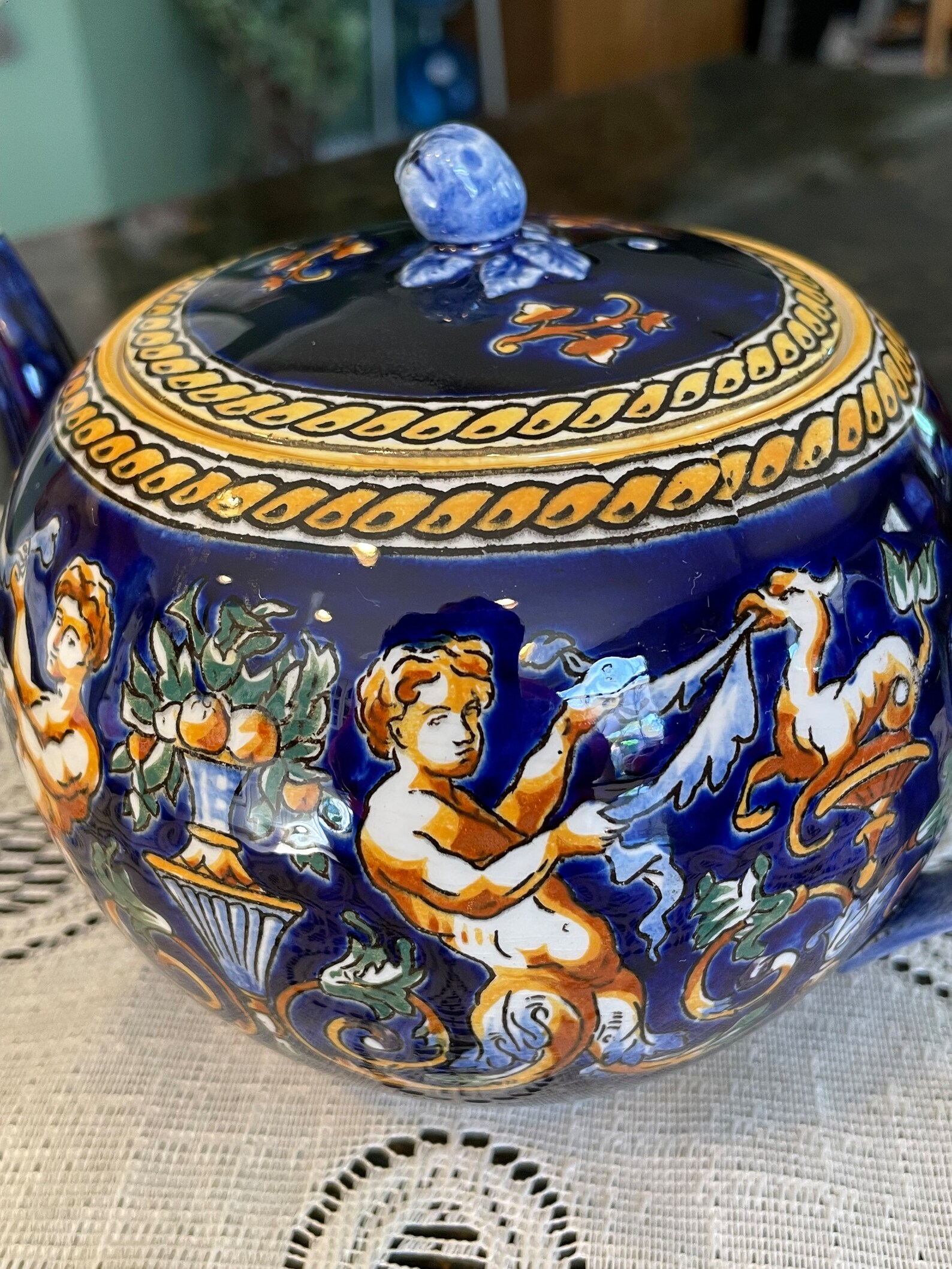 16-piece RARE GIEN FRANCE Renaissance Fond Bleu Pattern Tea Set 4 ...