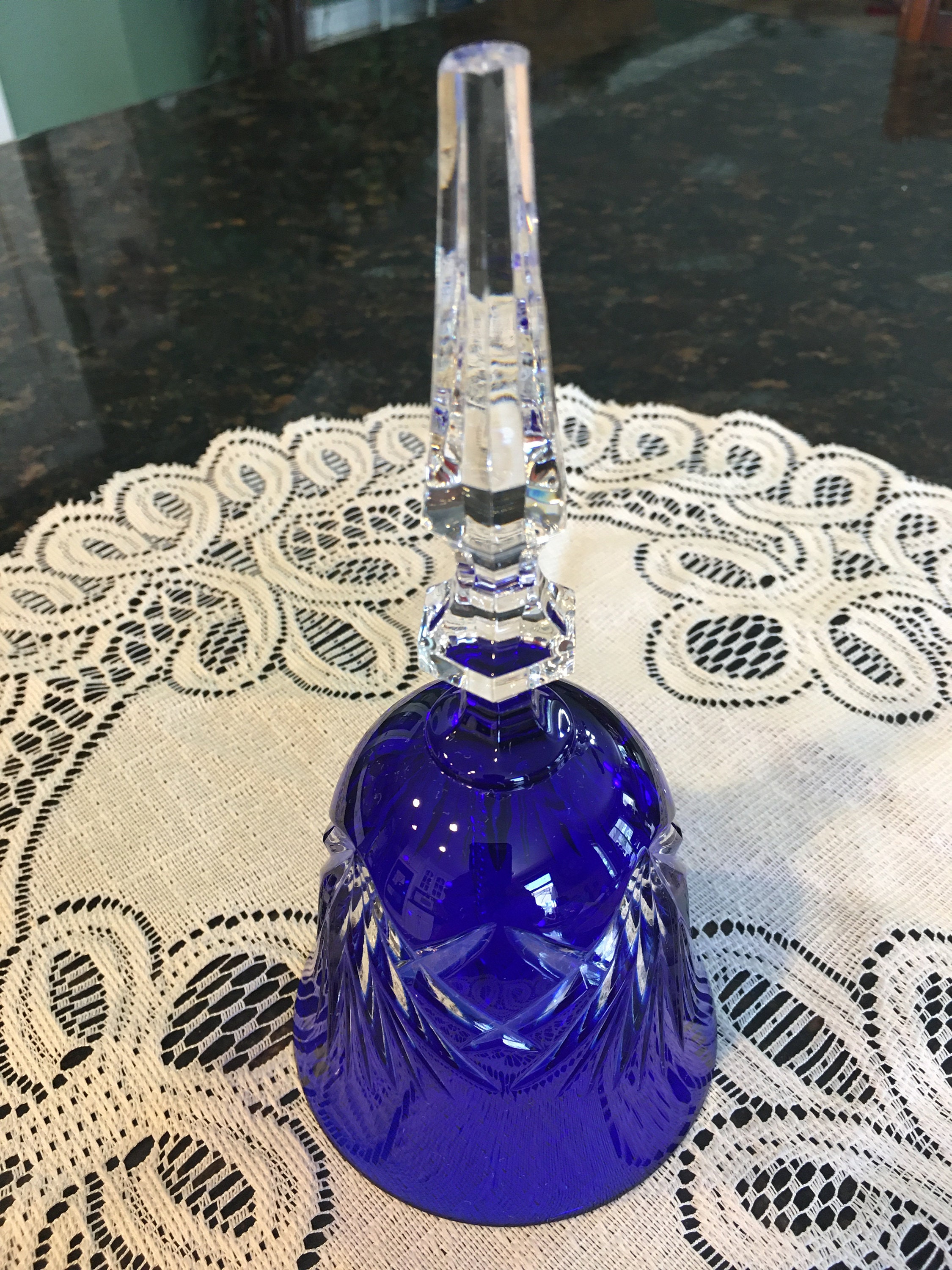 Cobalt Blue Cut to Clear Bell With Clear Cut Handle 7.5 Inches ...