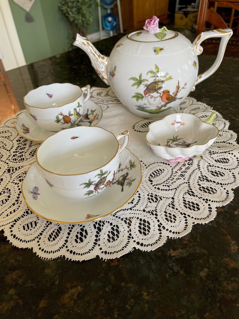 RARE Herend Rothschild Bird Tea Set With Rose SEVEN Pieces - Etsy