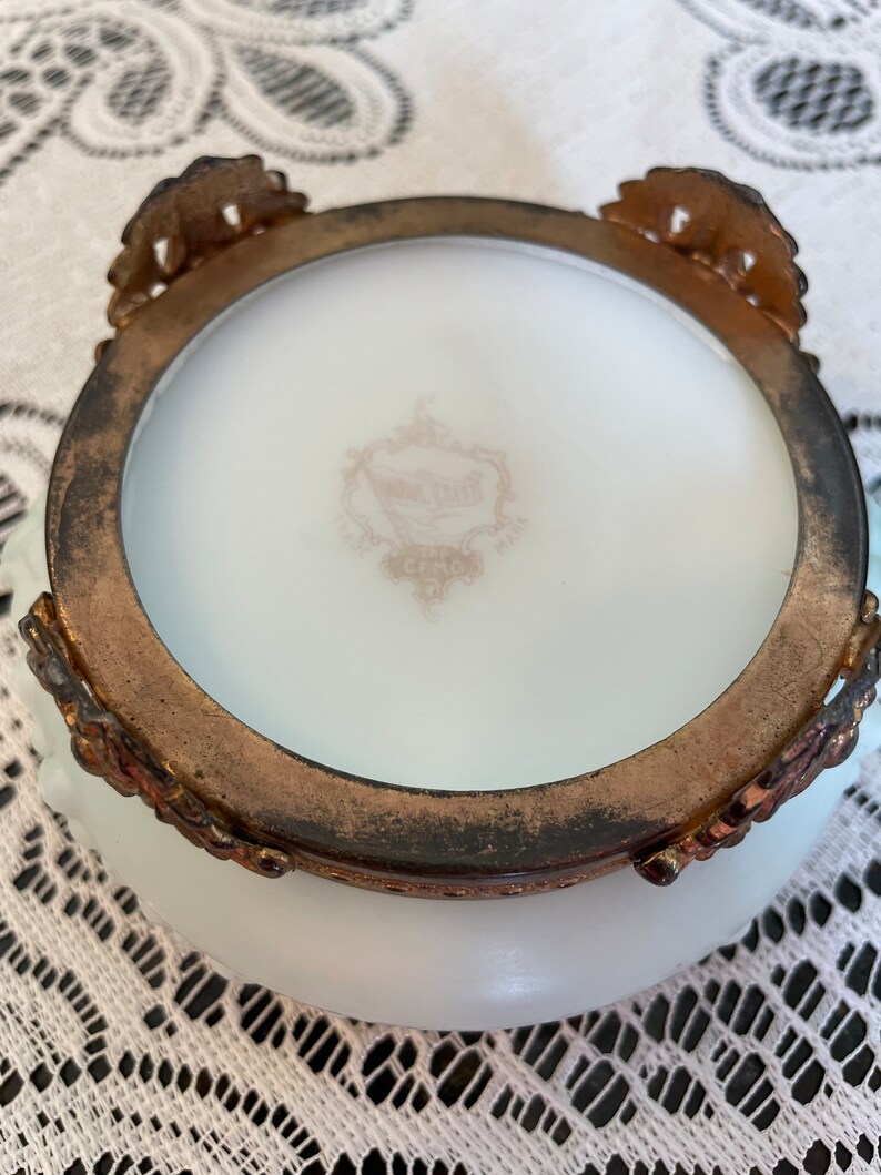 THREE Victorian WAVECREST Art Glass Open Ormolu Collar Trays C. 1900 _ One Footed and Two With ...