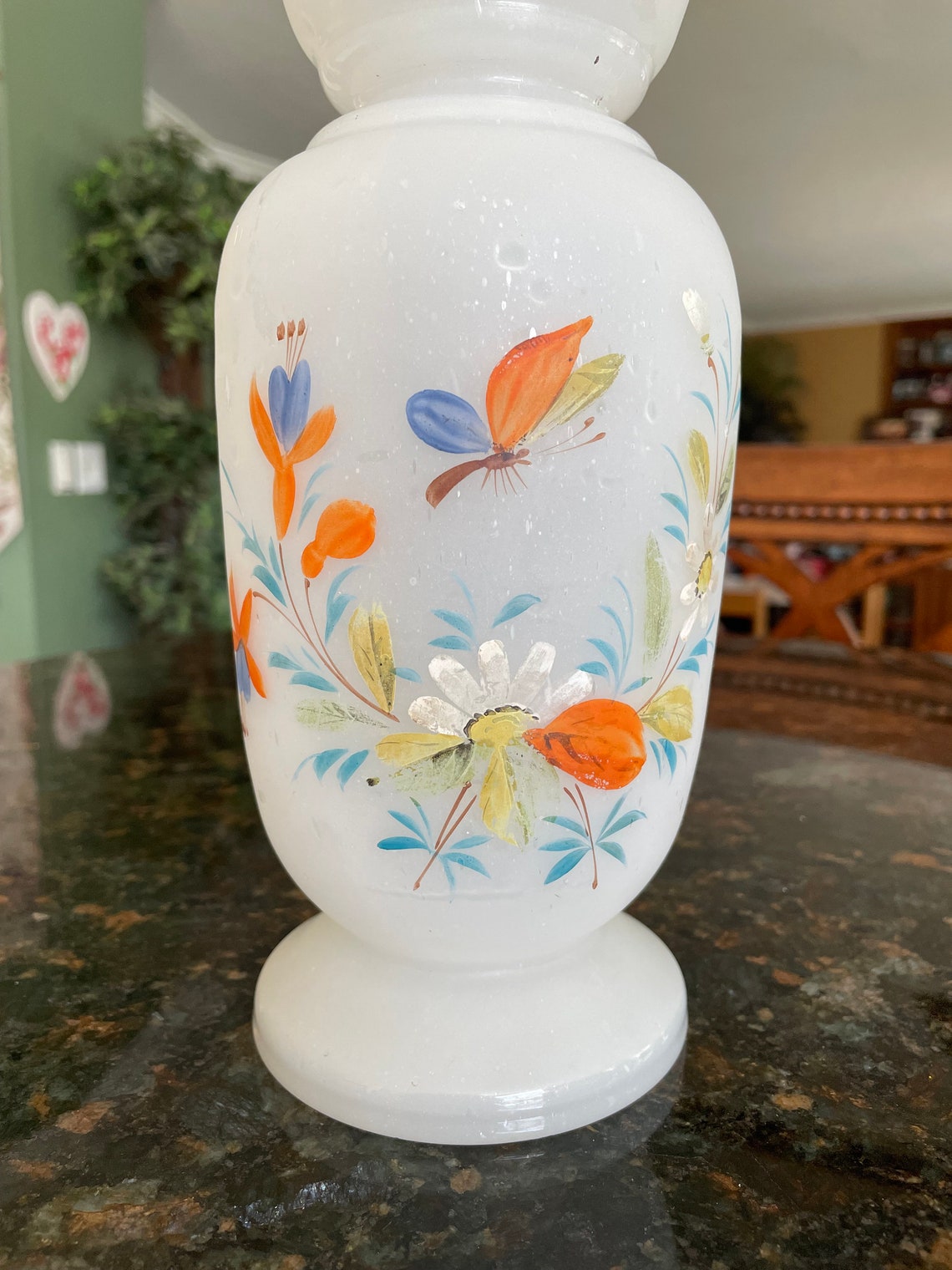 Antique Victorian Bristol Glass Vase With Hand Painted Enamels With ...