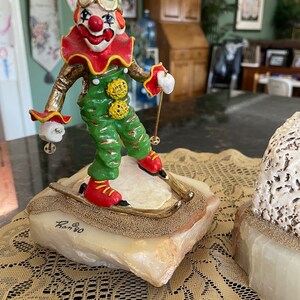 TWO SKI LOVERS Ron Lee Clown Figurines, Both Are 7" Tall, Signed by Ron ...
