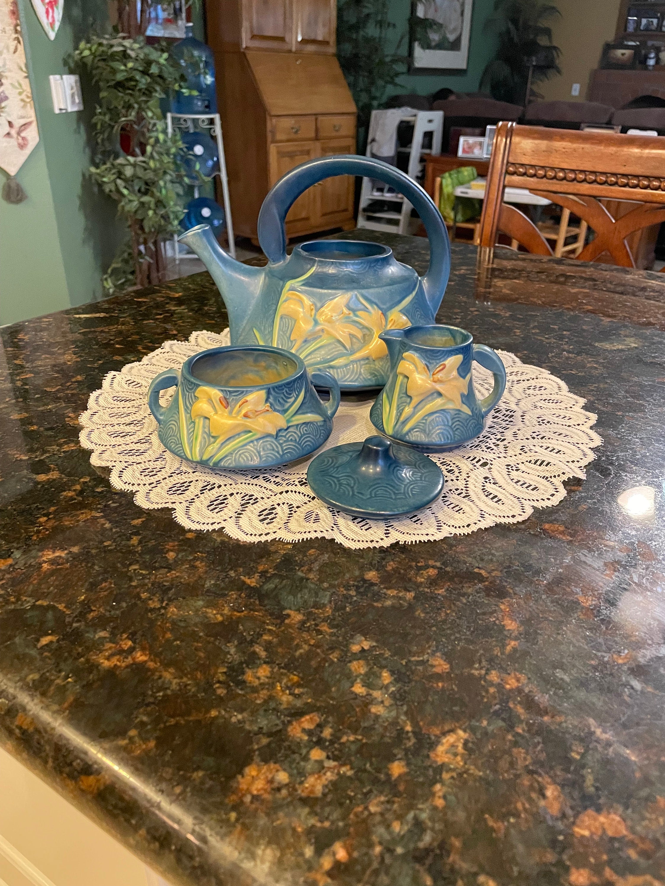 Roseville USA BLUE ZEPHYR Tea Set 4 Pc Tea Pot and Lid - Etsy