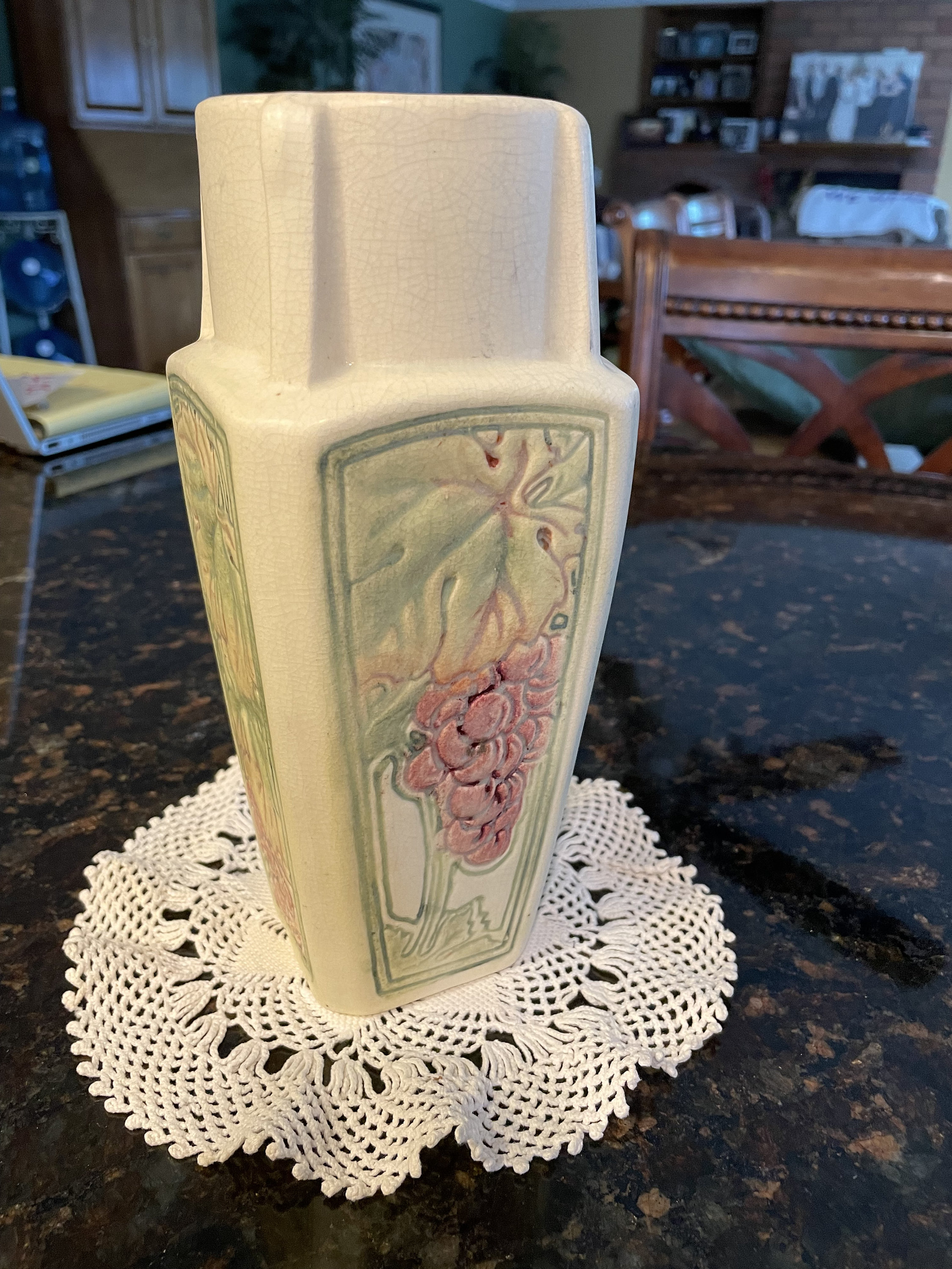 WELLER Roma Buttressed Vase ~ 4 Panels Decorated With Grapes ~ 9 Inches ...