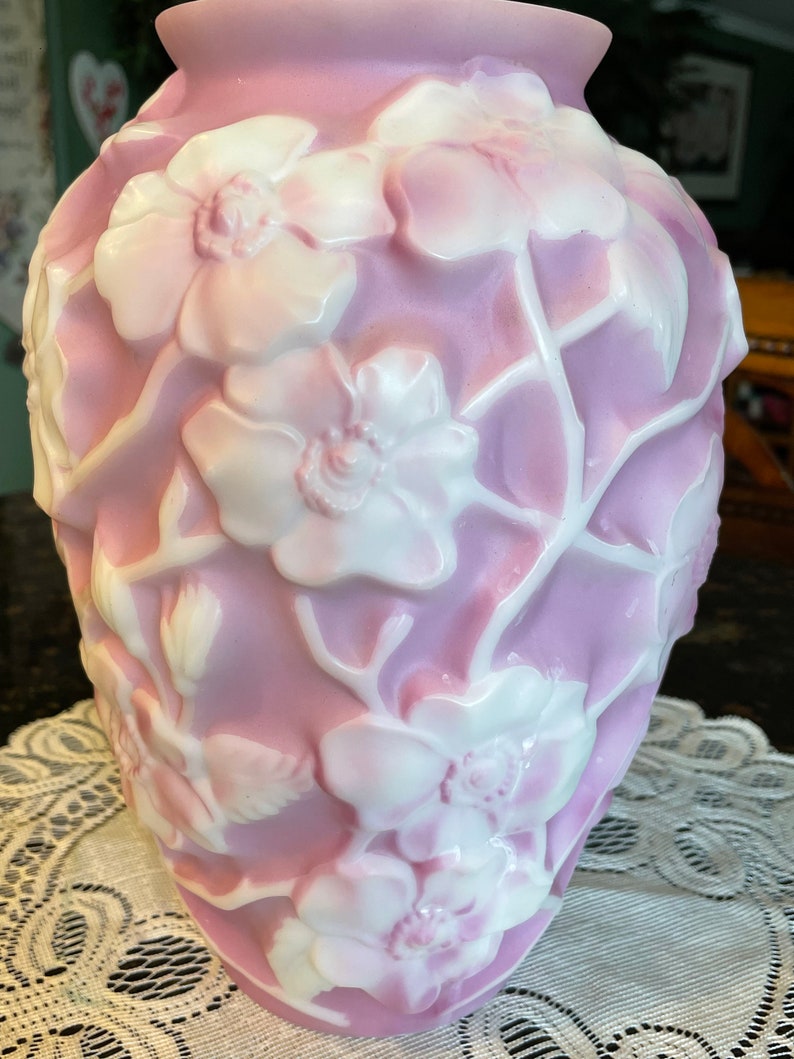 Phoenix Glass Sculptured Artware Wild Rose Vase Pink Satin - Etsy