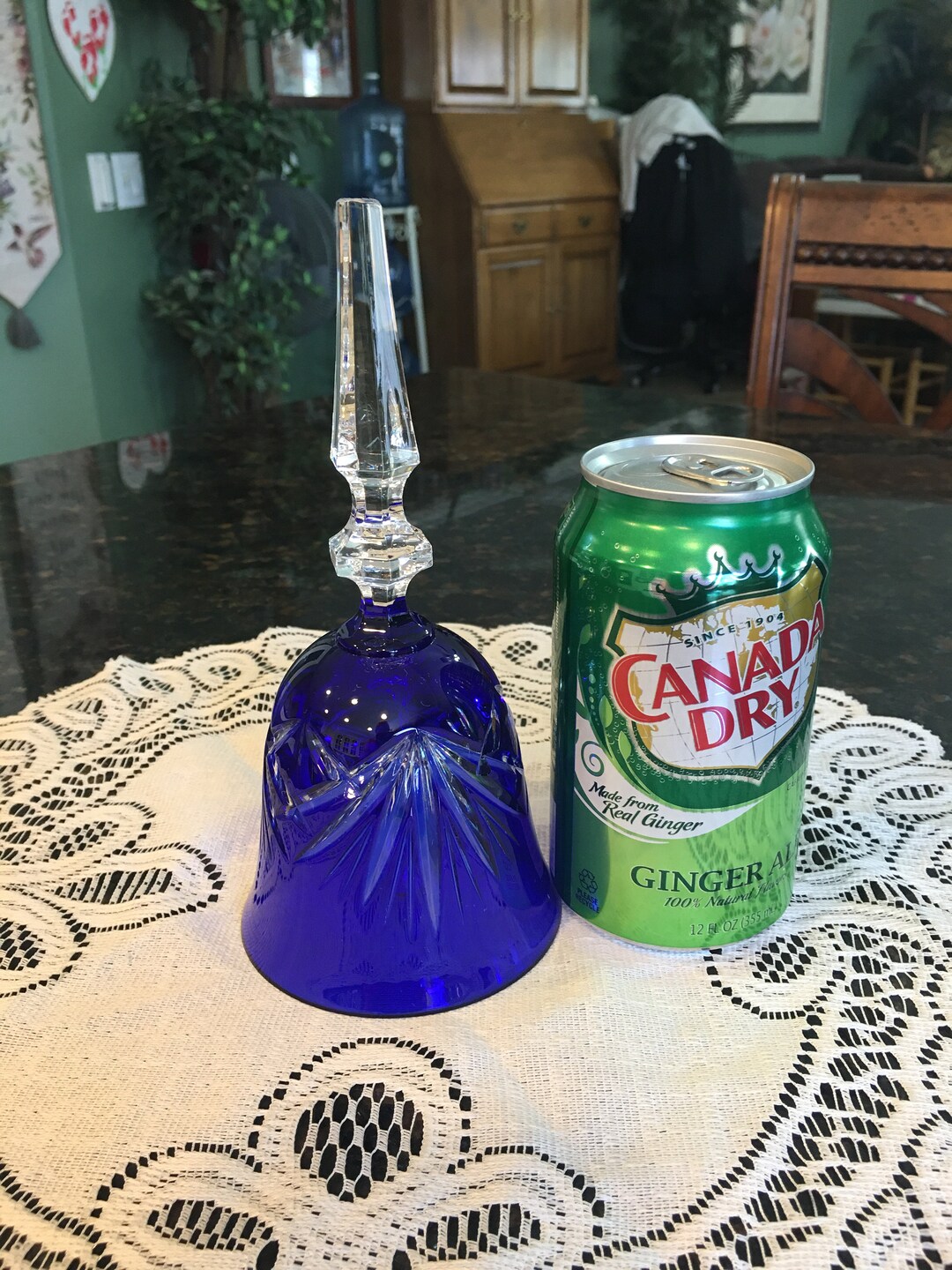 Cobalt Blue Cut to Clear Bell With Clear Cut Handle ~ 7.5 Inches ...