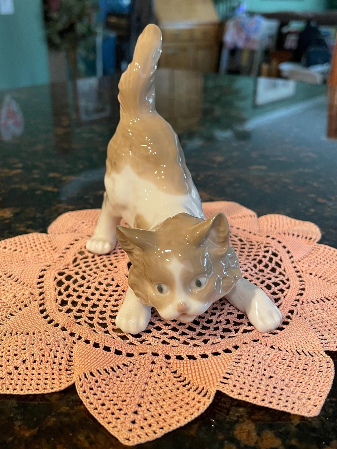 Vintage Lladro Porcelain Brown and White "playful Cat" Number 5091 ...