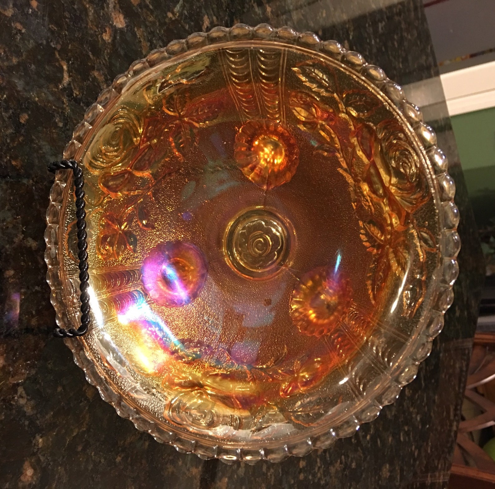 Vintage Imperial Marigold Carnival Glass Lustre Open Rose Large Footed ...
