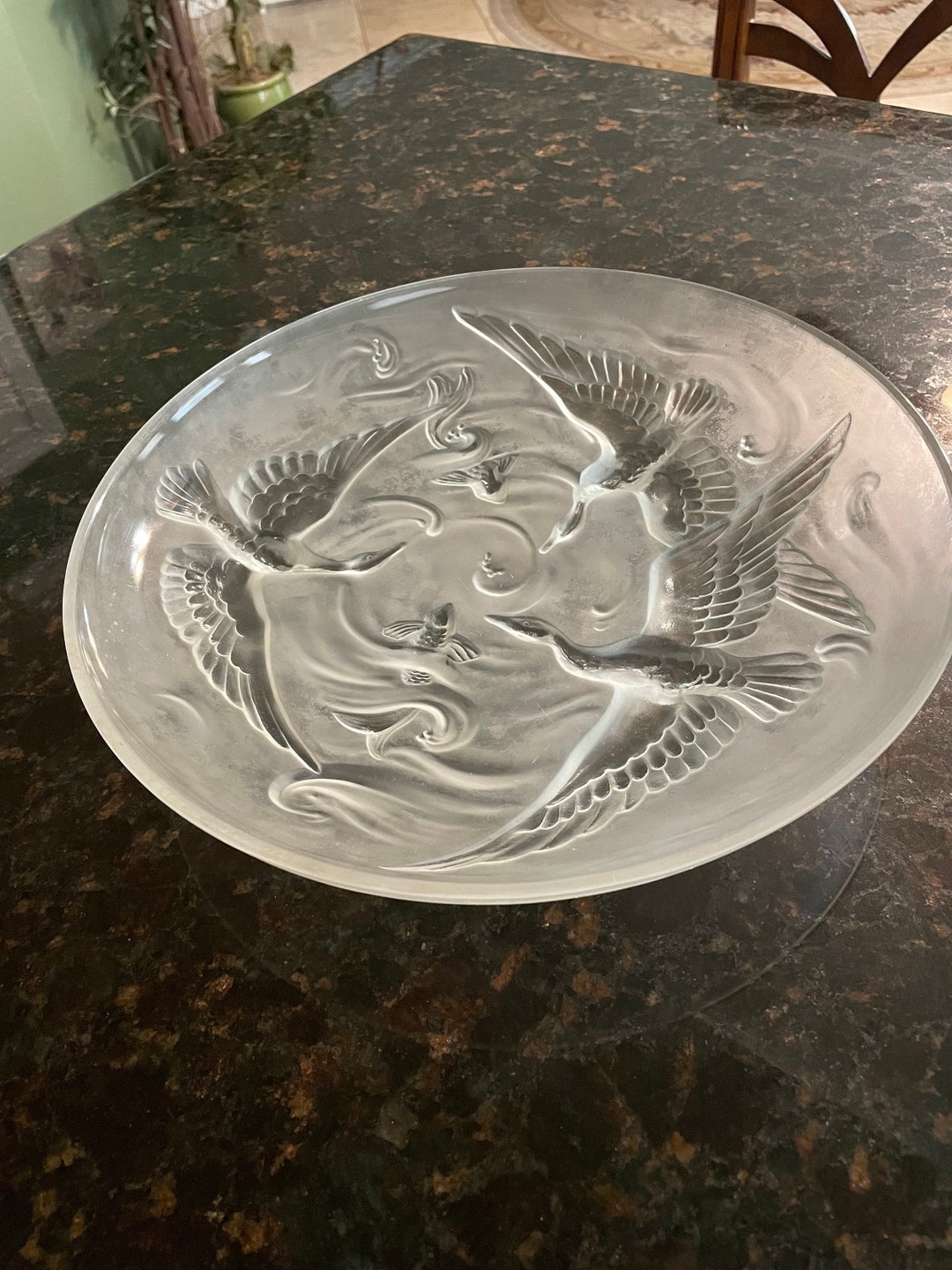 1935 Art Deco VERLYS American Frosted Art Glass Birds and Koi Fish Bowl ...