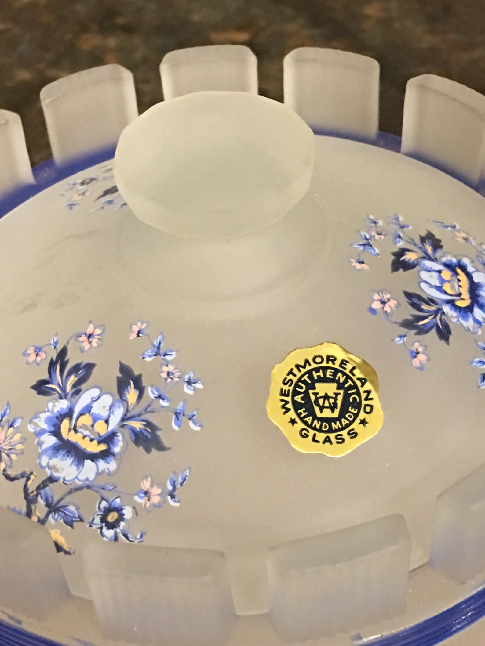 Gorgeous Westmoreland Frosted Blue-floral Glass Bucket and Lid Marked ...
