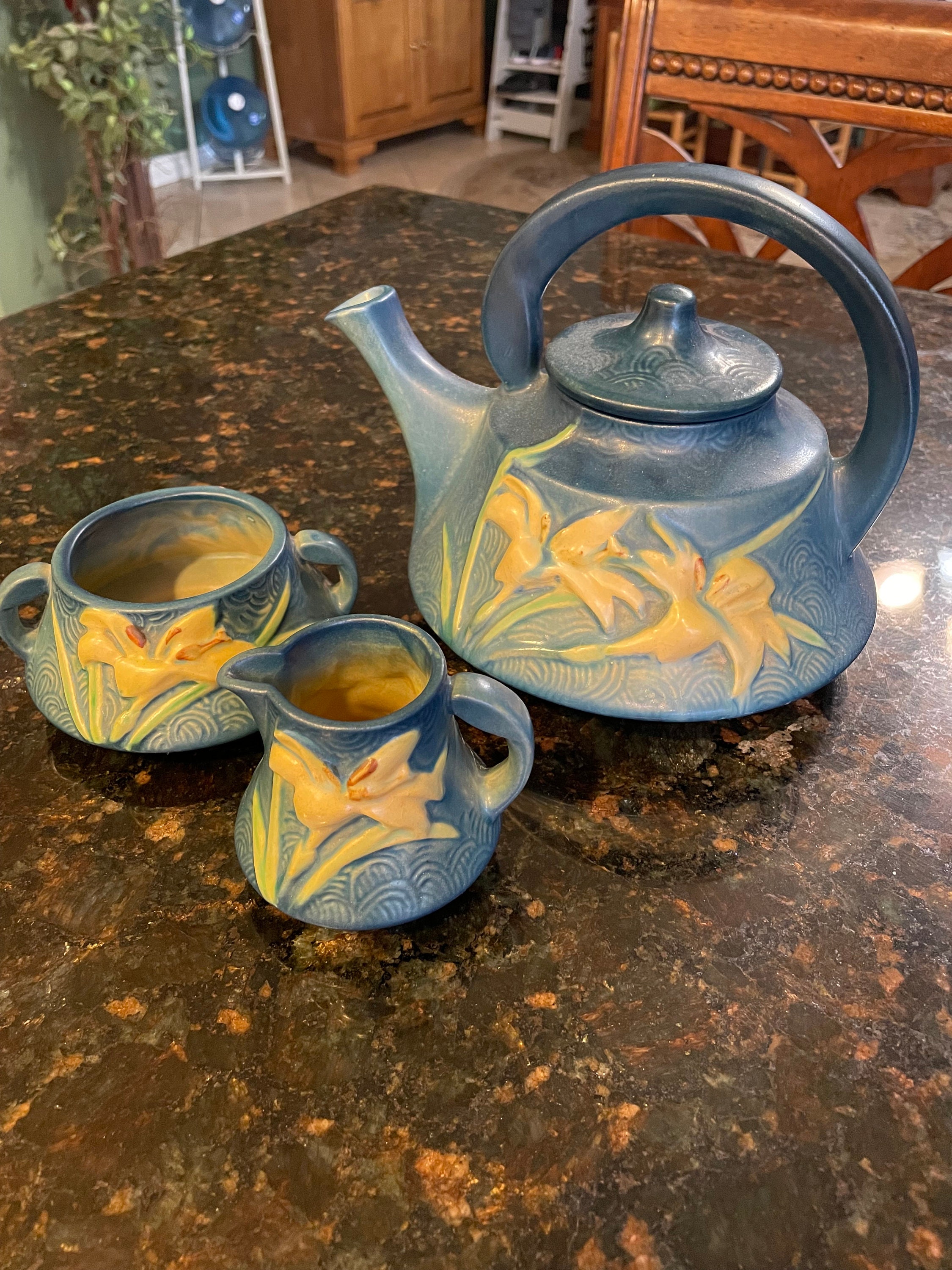 Roseville USA BLUE ZEPHYR Tea Set 4 Pc Tea Pot and Lid - Etsy