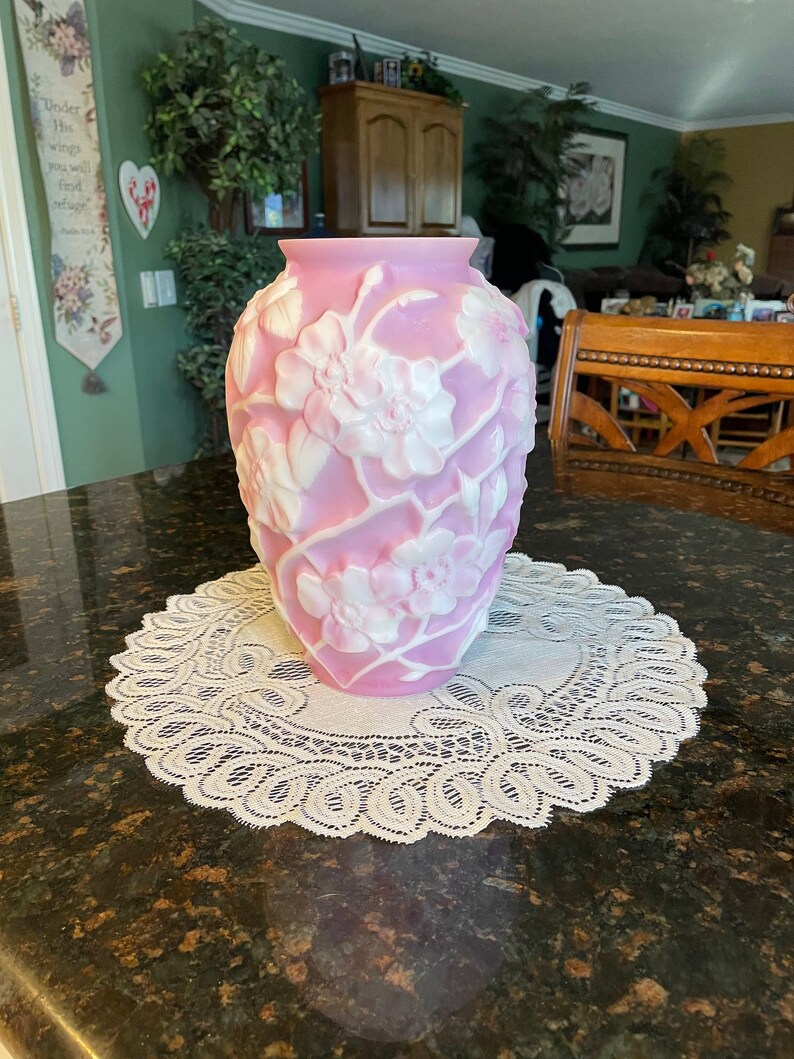 Phoenix Glass Sculptured Artware Wild Rose Vase Pink Satin - Etsy