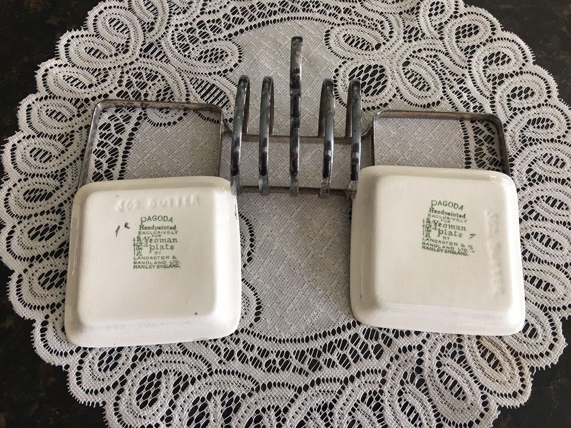 RARE Hand Painted PAGODA Pottery & Silver Toast Rack and 2 - Etsy