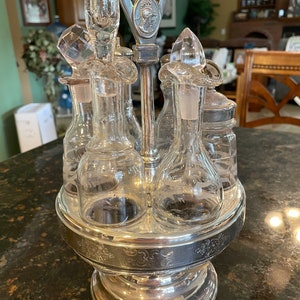 Gorgeous SIX Bottle CRUET Set, RARE Antique Silverplate Rotating ...