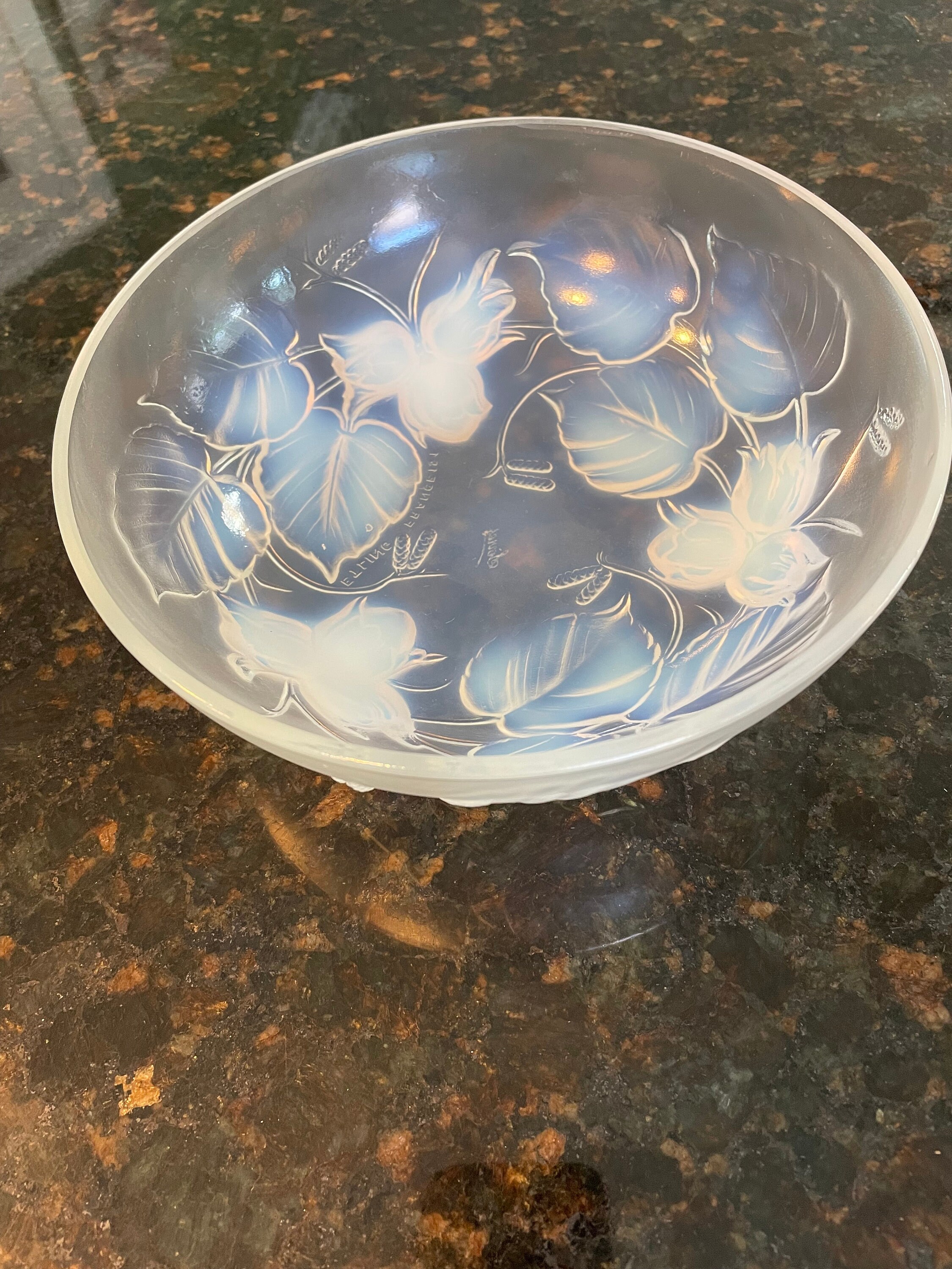 SIRVES Etling France Art Deco Flower Opalescent Footed Glass Bowl, 1930 ...