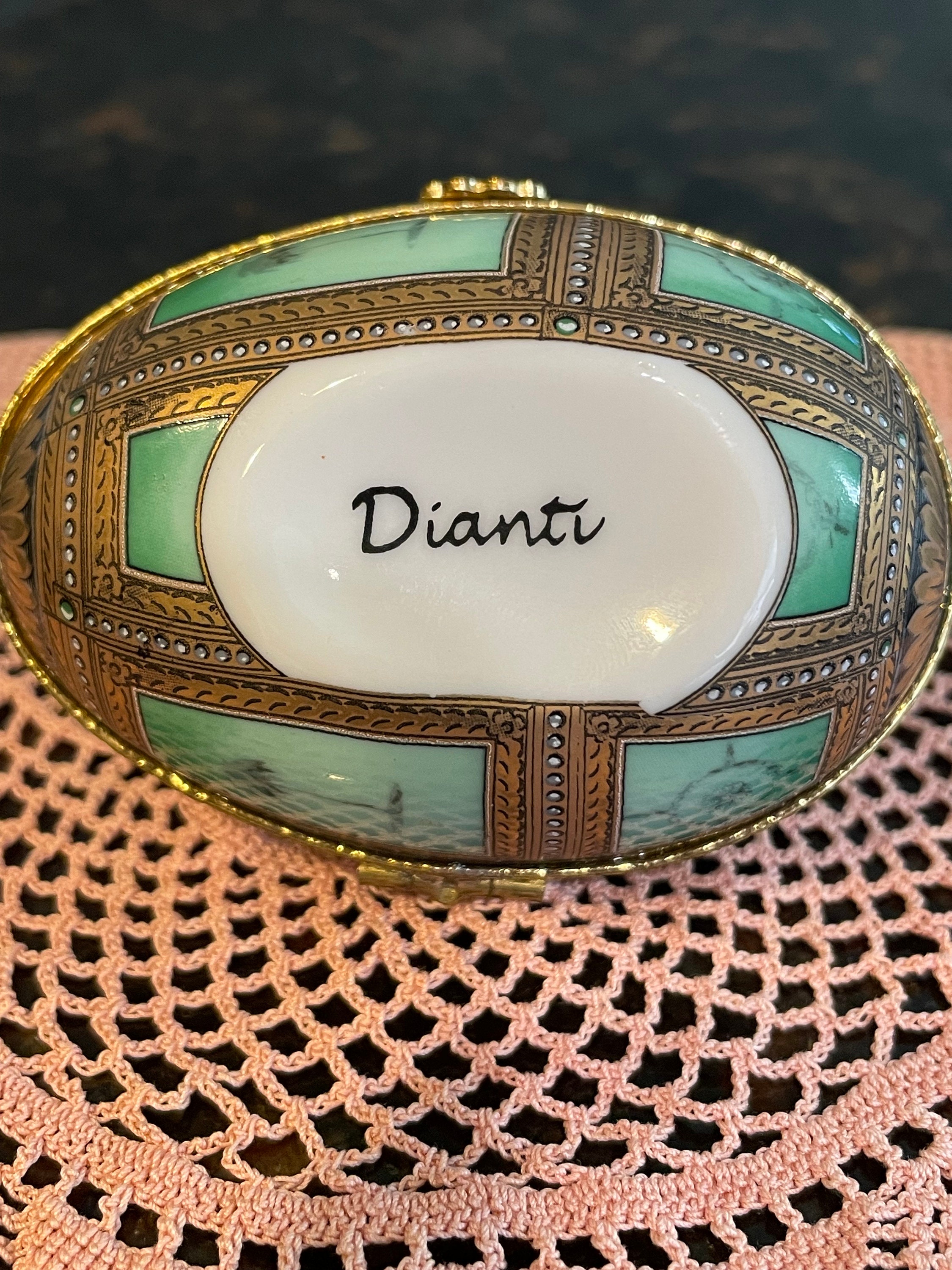 DIANTI Porcelain Hand Painted Palm Tree Egg Casket Box, Green and Gold ...