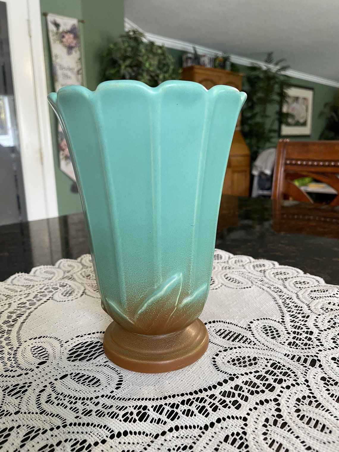 Rare 1930'S Weller LORU LINE Pottery in Blue Aqua Green Ribbed Body and ...