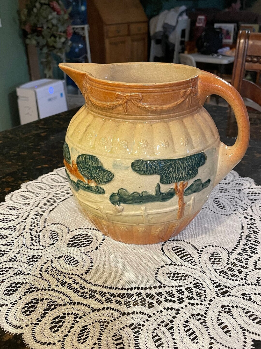 1910s Early Roseville LANDSCAPE PITCHER ~ Water Pitcher With Raised ...