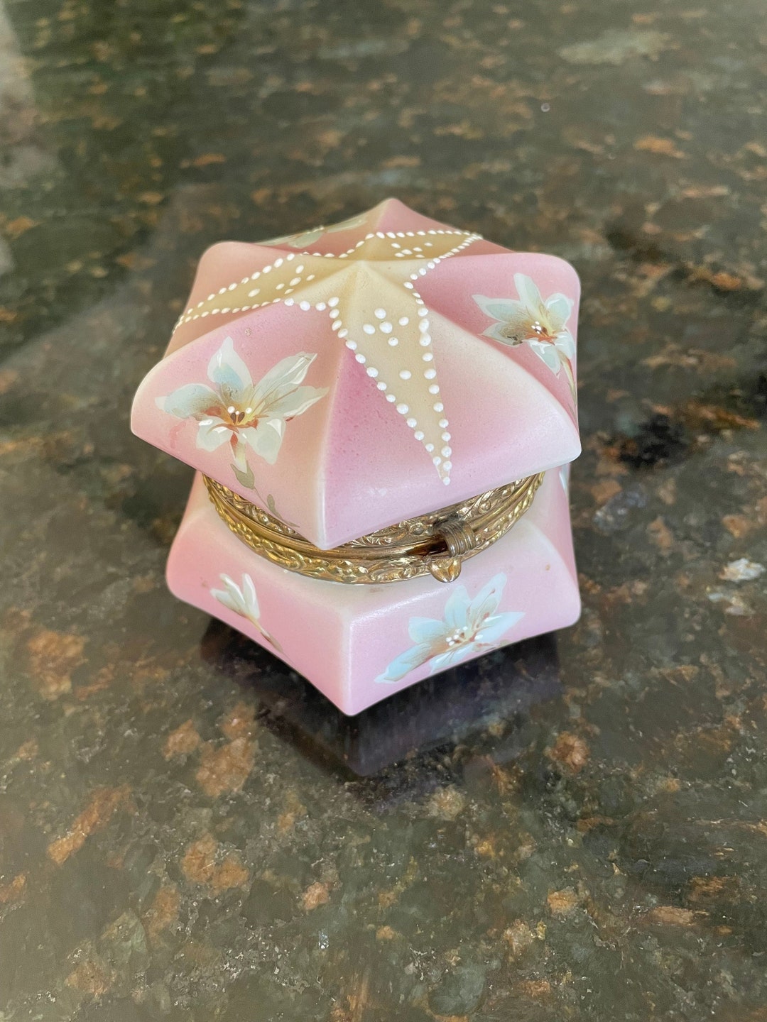 C. F. MONROE Small Wave Crest Satin Star Milk Glass Trinket Box ...