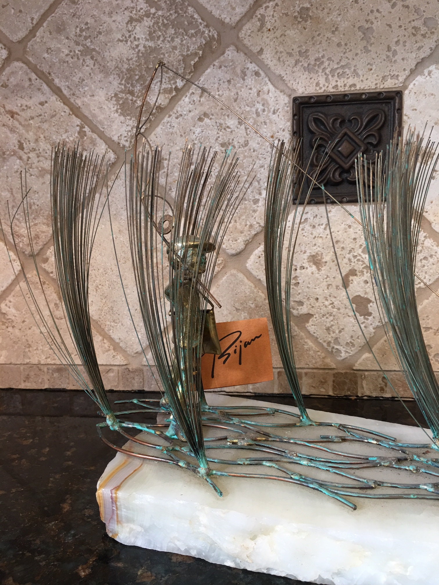 Huge BIJAN J BIJAN Sculpture Fishing in Reeds Copper & Brass - Etsy