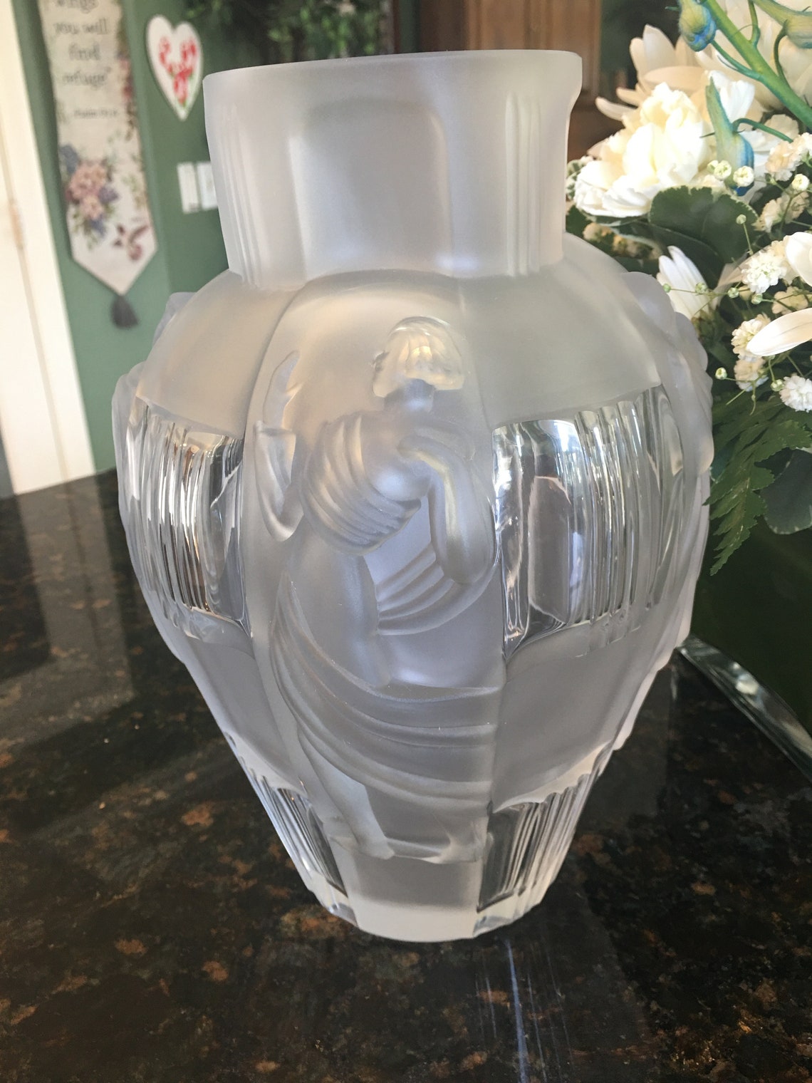 Lovely vintage 10-inch CZECH DESNA Vase FROSTED Glass w/Semi-Nude ...