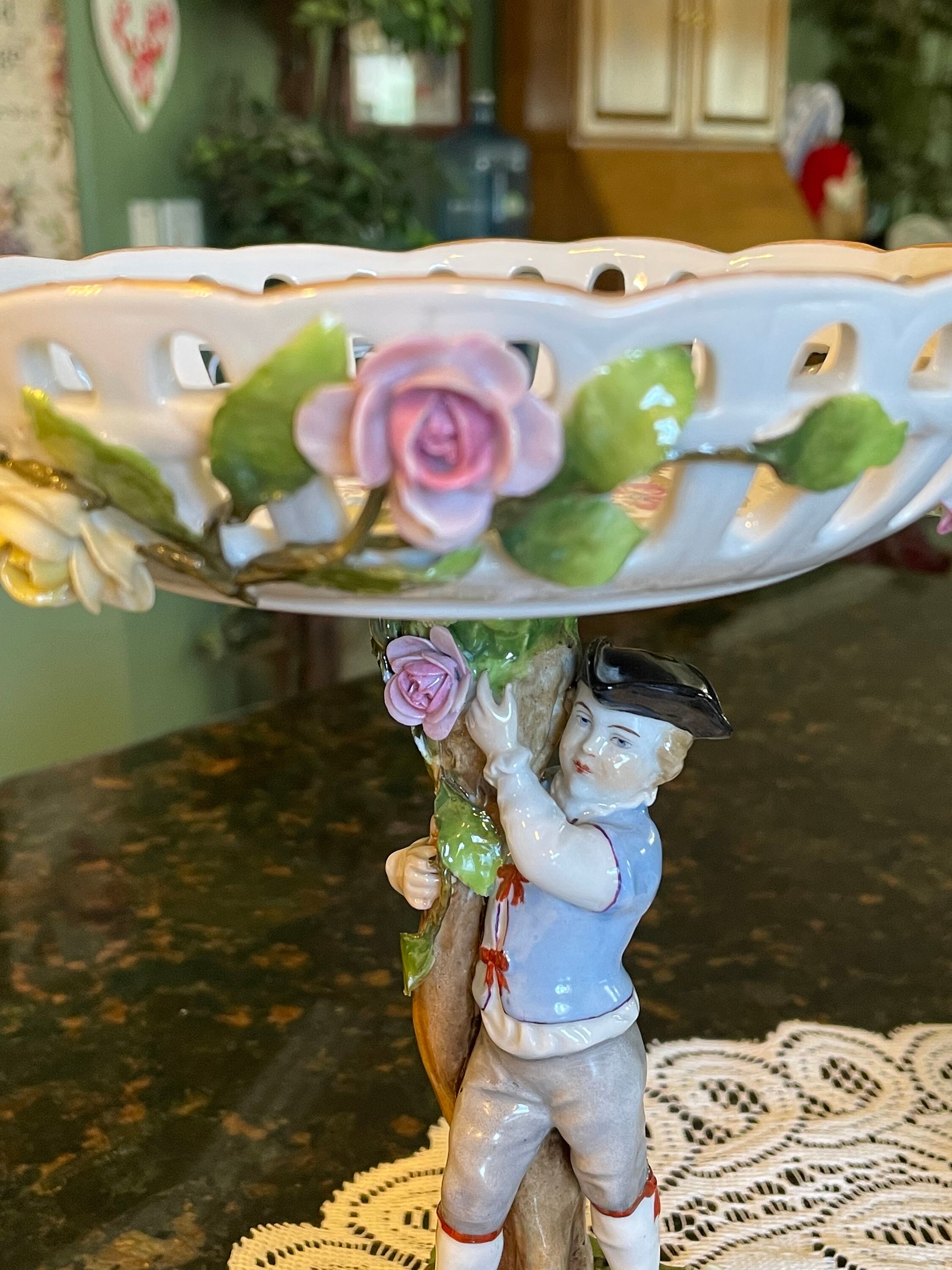 TWO Large 1900s Hand Painted Dresden carl Thieme Reticulated Lattice ...