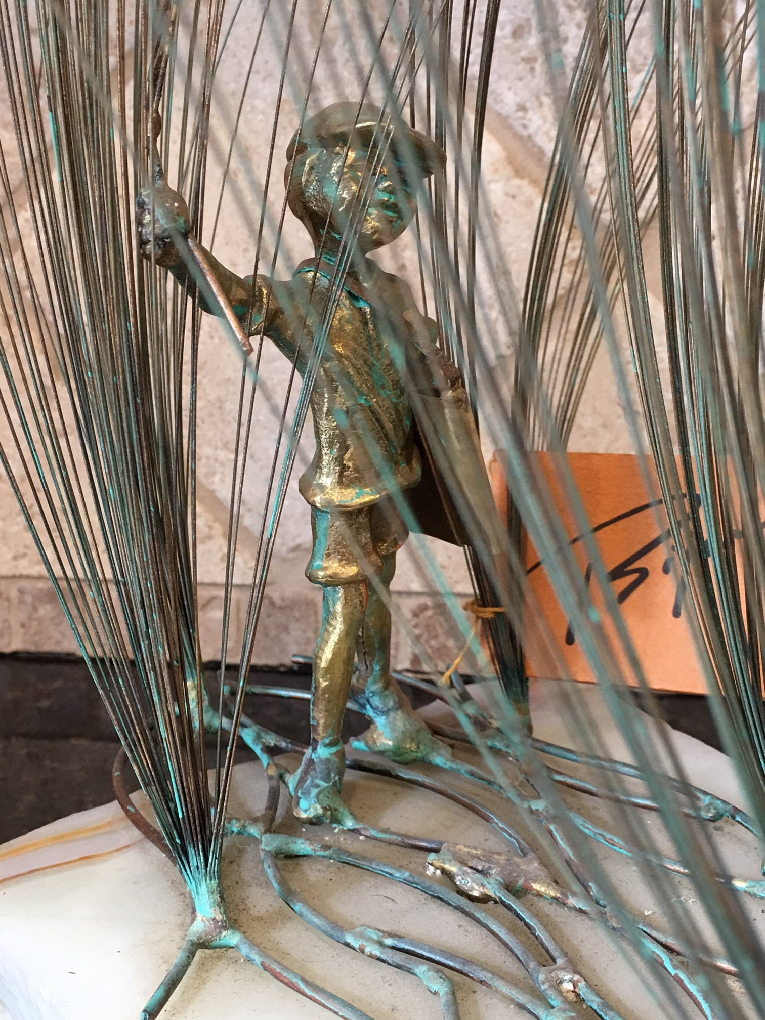 Huge BIJAN J BIJAN Sculpture Fishing in Reeds Copper & Brass on Marble ...