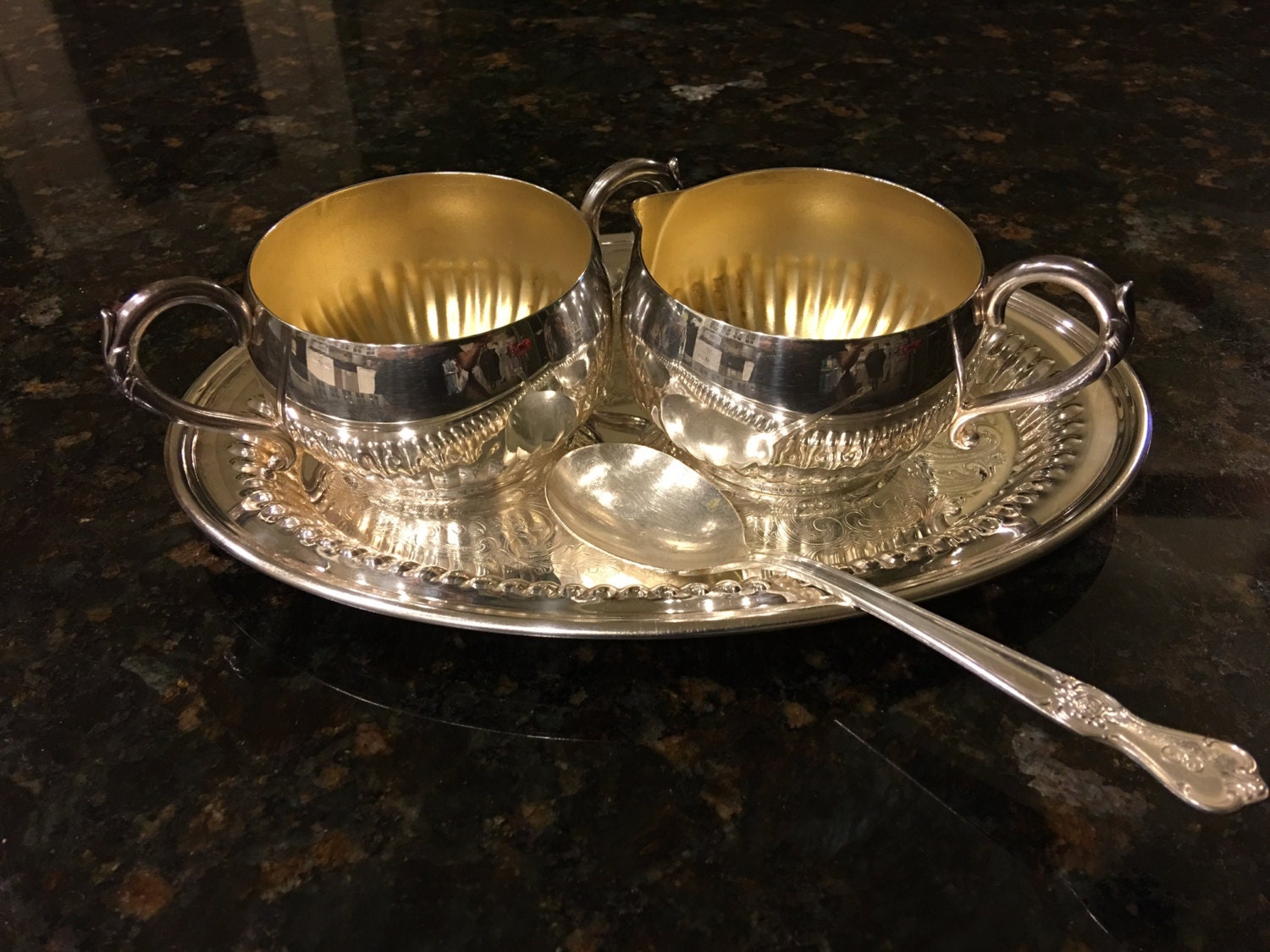 4 Pc ONEIDA, LTD Cream and Sugar Set, With Tray and Old Company Spoon ...