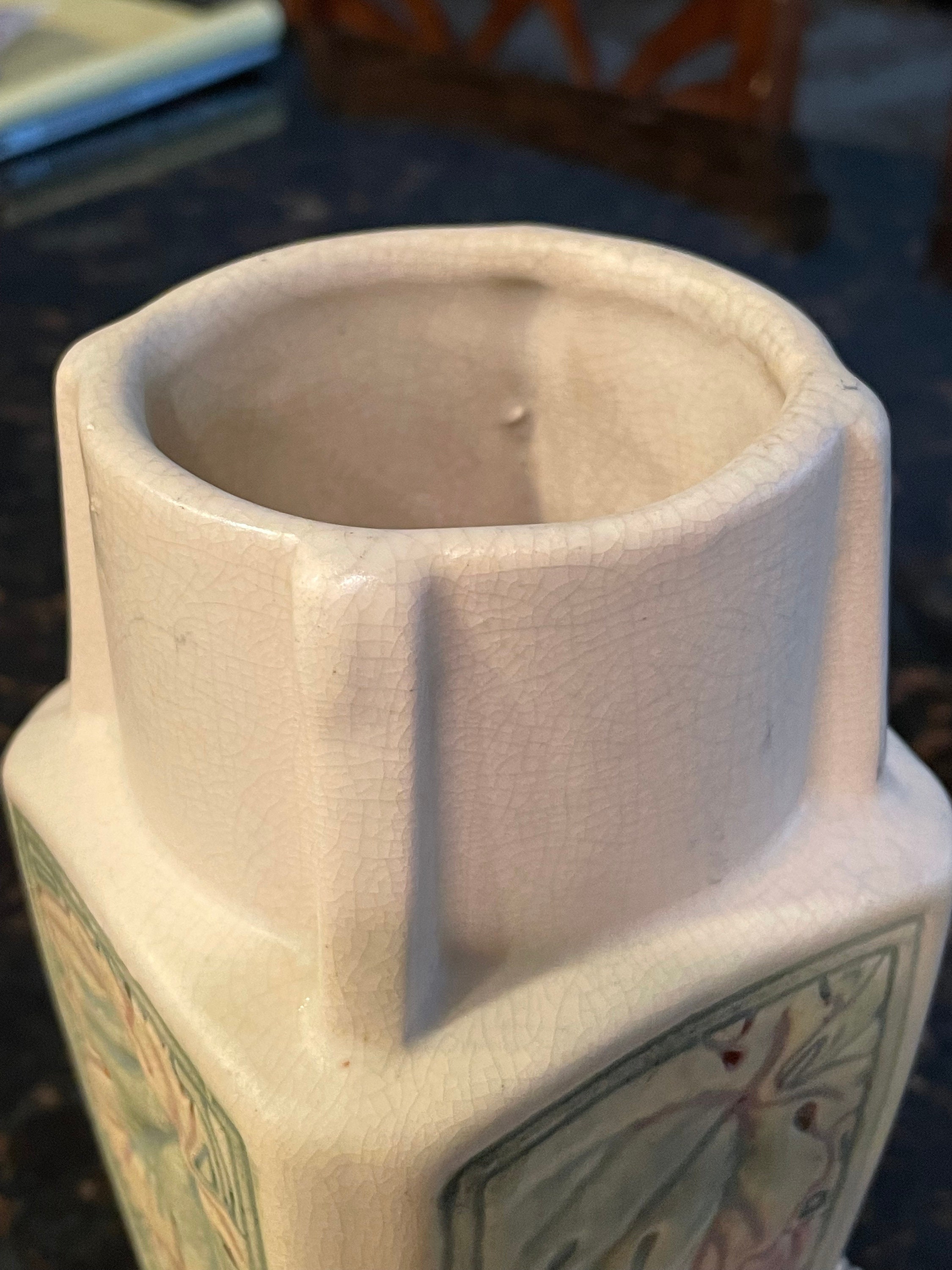 WELLER Roma Buttressed Vase ~ 4 Panels Decorated With Grapes ~ 9 Inches ...