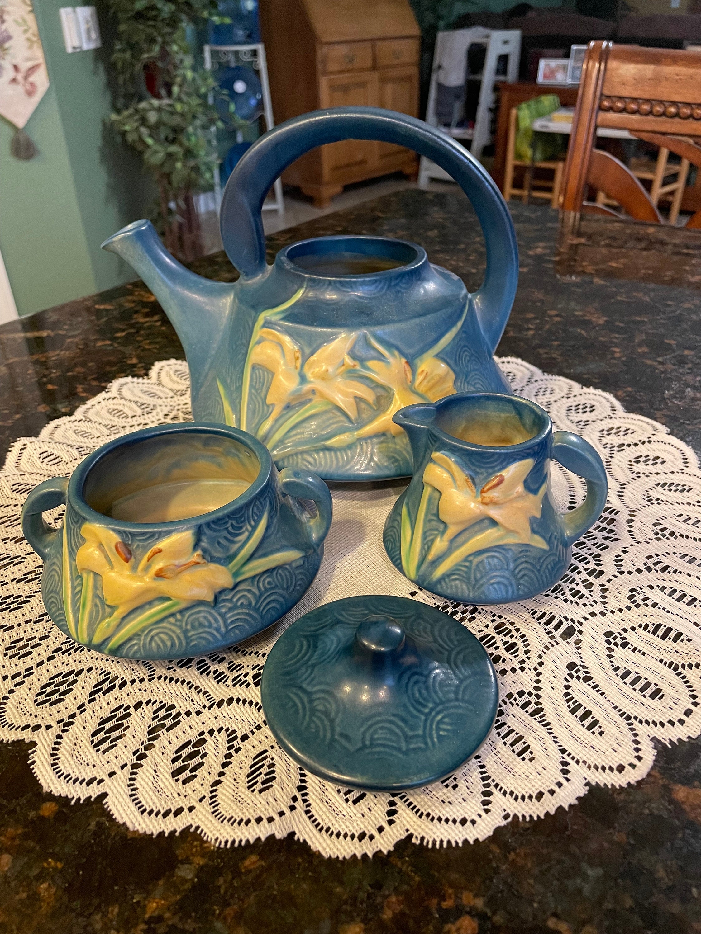 Roseville USA BLUE ZEPHYR Tea Set 4 Pc Tea Pot and Lid - Etsy