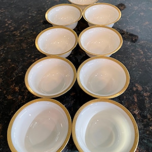 Set of NINE (9) Lenox Gold-rimmed Boullion Cups in 2-handled Sterling ...