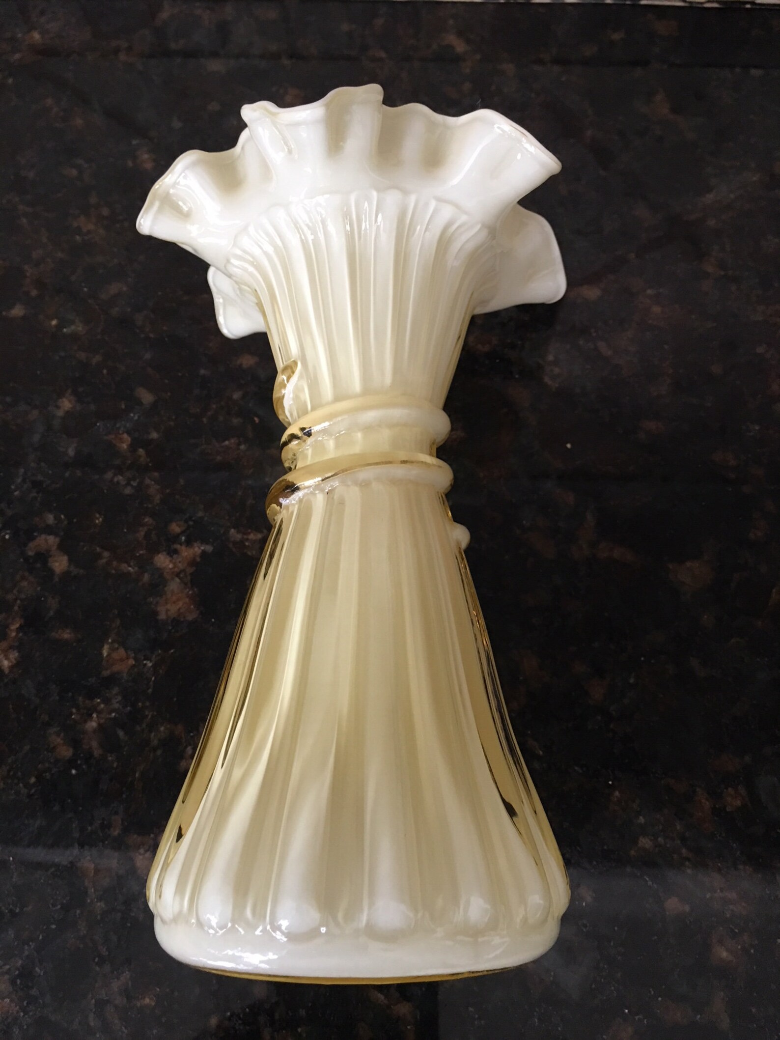Vintage Fenton Yellow Cased Glass Ruffled Edge Vase with | Etsy