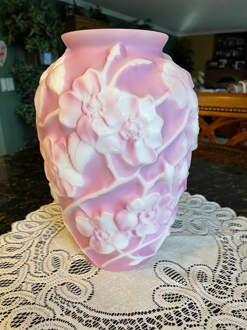 Phoenix Glass Sculptured Artware Wild Rose Vase Pink Satin - Etsy
