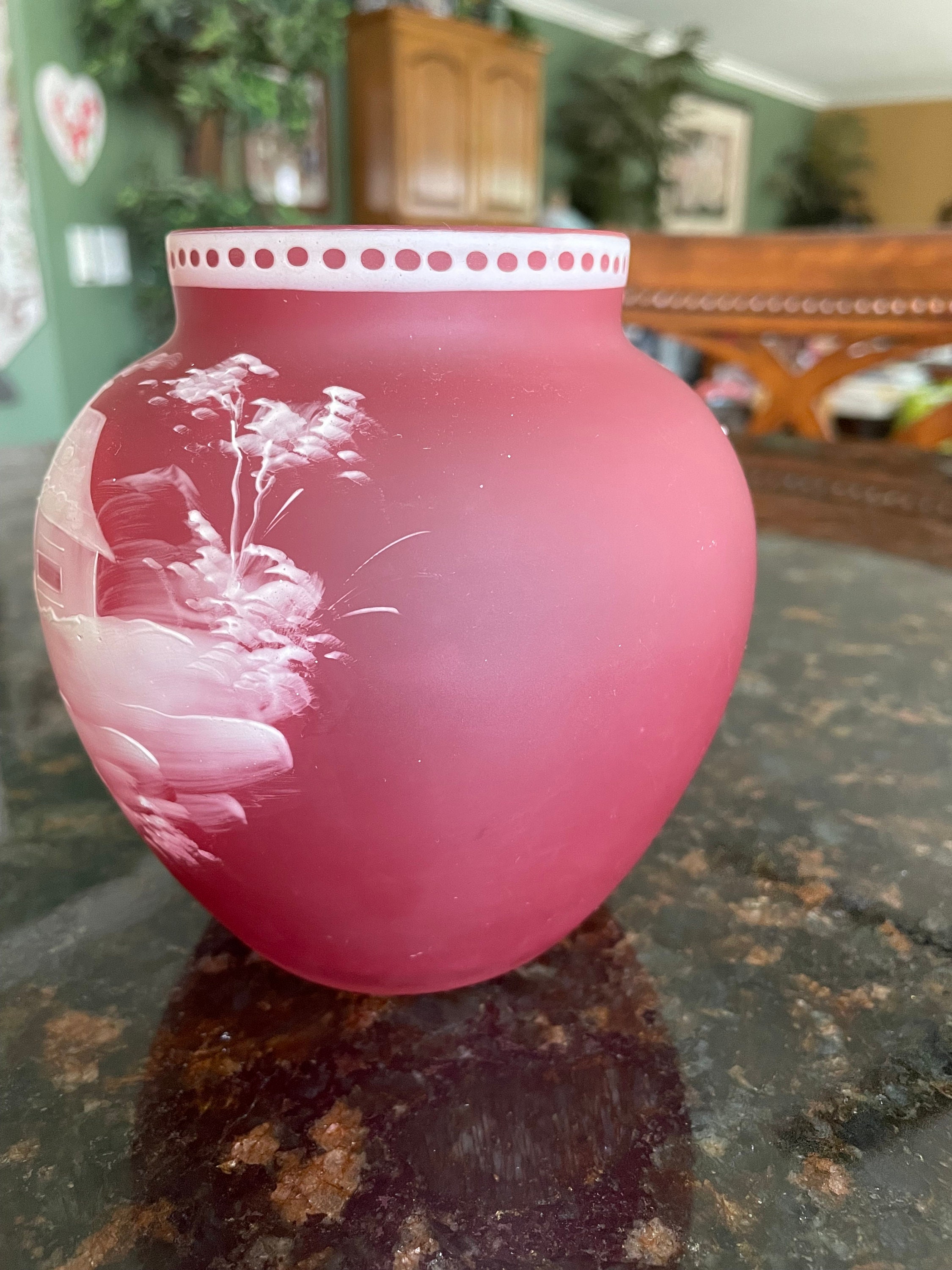 English Thomas Webb CAMEO Satin, Pink/cranberry Art Glass Vase W Hand ...