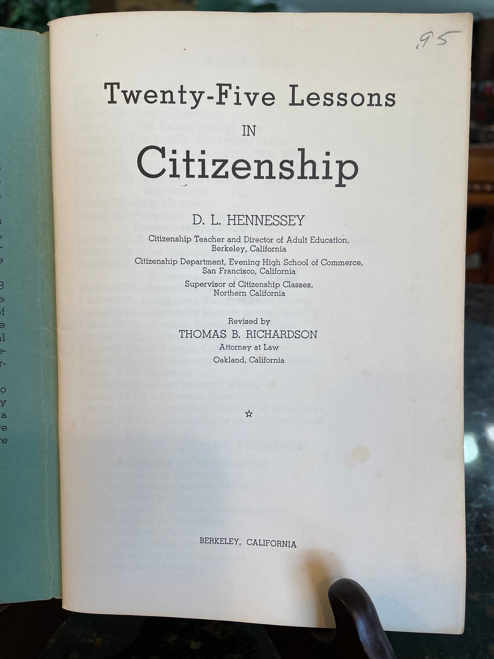 Twenty-five Lessons in Citizenship Hennessey 1958 Book, With Complete ...