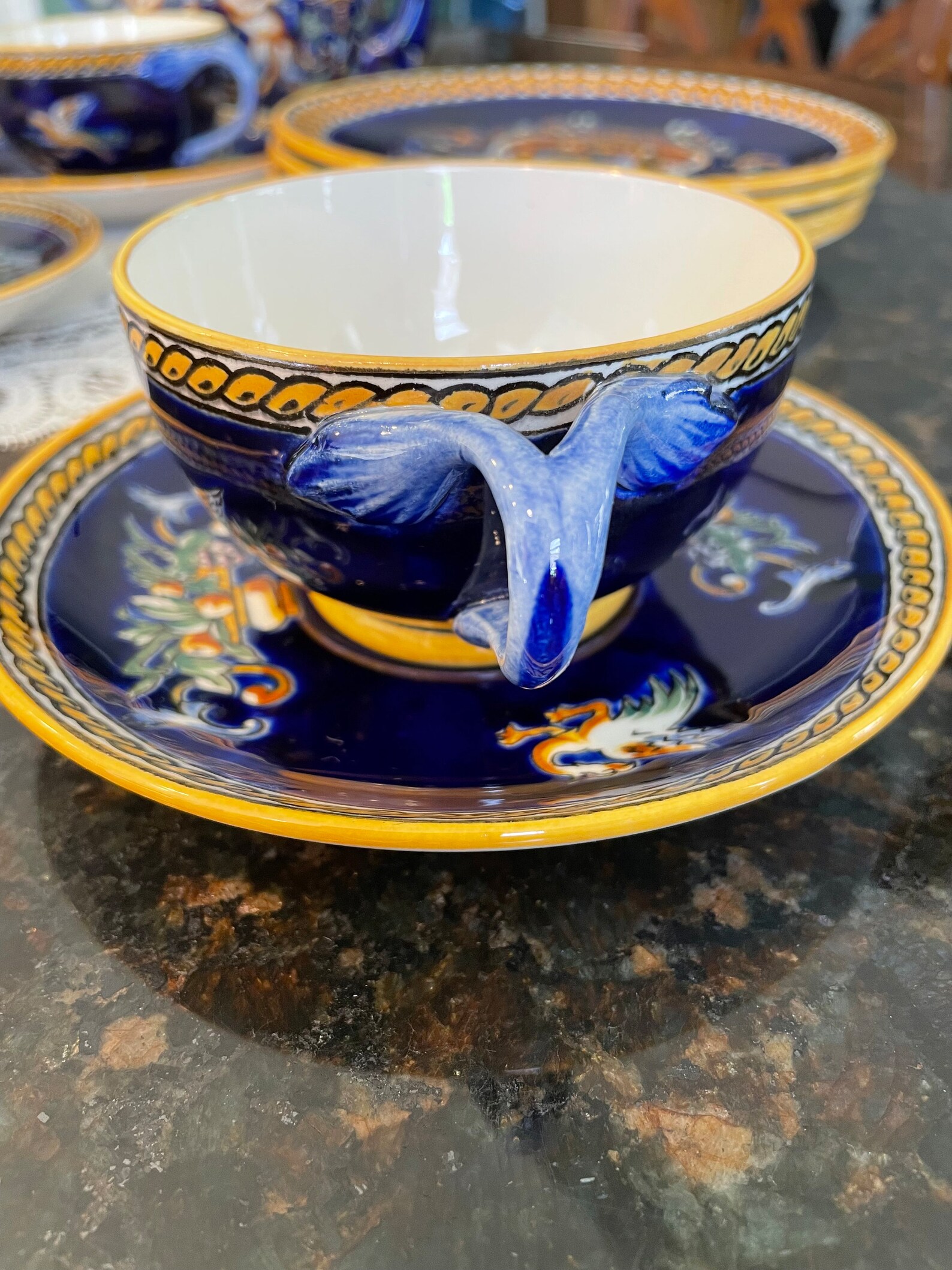 16-piece RARE GIEN FRANCE Renaissance Fond Bleu Pattern Tea Set 4 ...