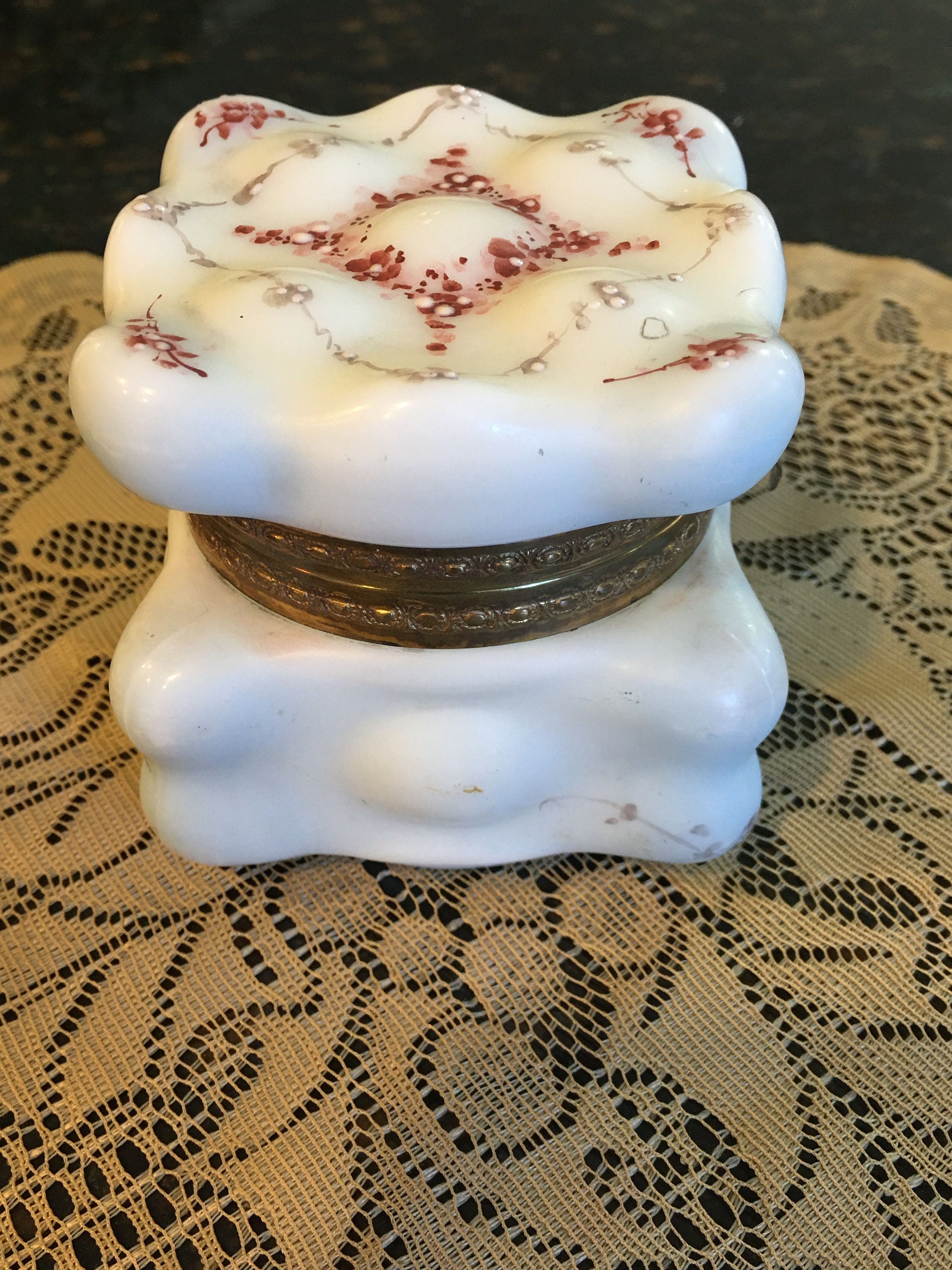 Antique Wave Crest Square Egg Crate Trinket Box Hand-painted - Etsy