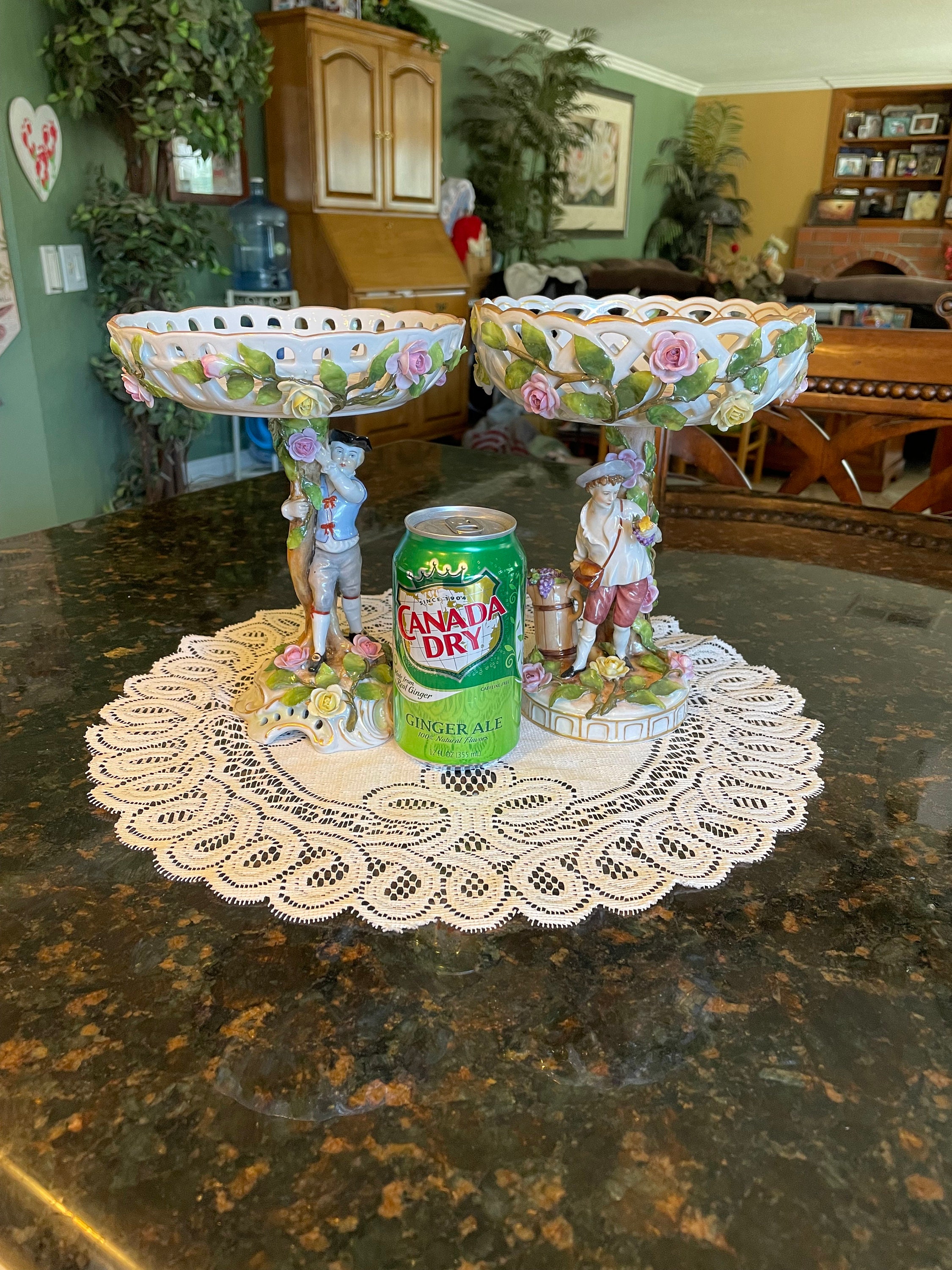 TWO Large 1900s Hand Painted Dresden carl Thieme Reticulated Lattice ...