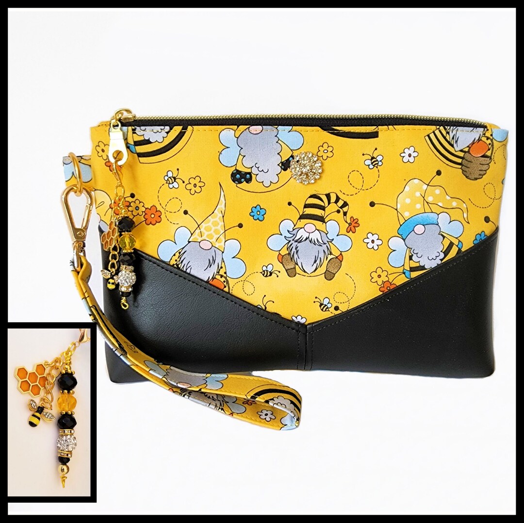 Bee Purse With Faux Leather Accents, Bee Wristlet, Gnome Bee Wristlet ...