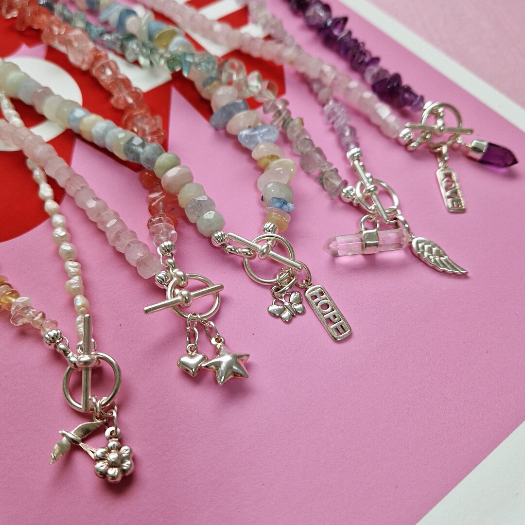 Build a Charm Necklace Gemstone and Silver Personalised Necklace - Etsy