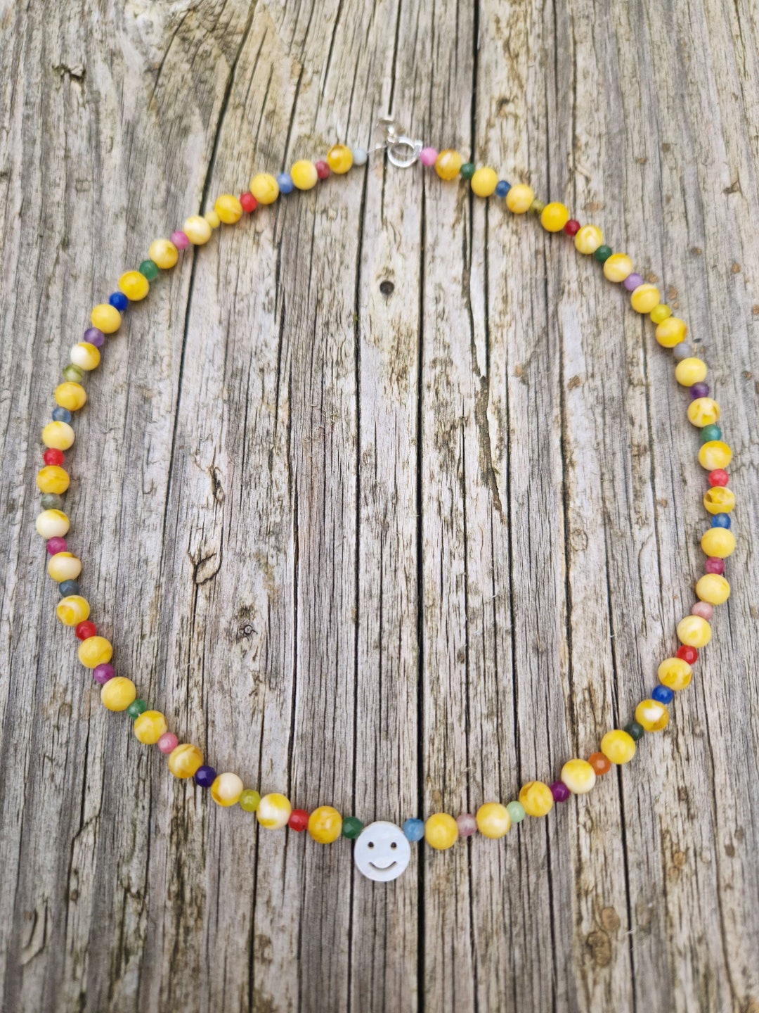 Honey Jade and Rainbow Jade Smiley 90s Necklace - Etsy
