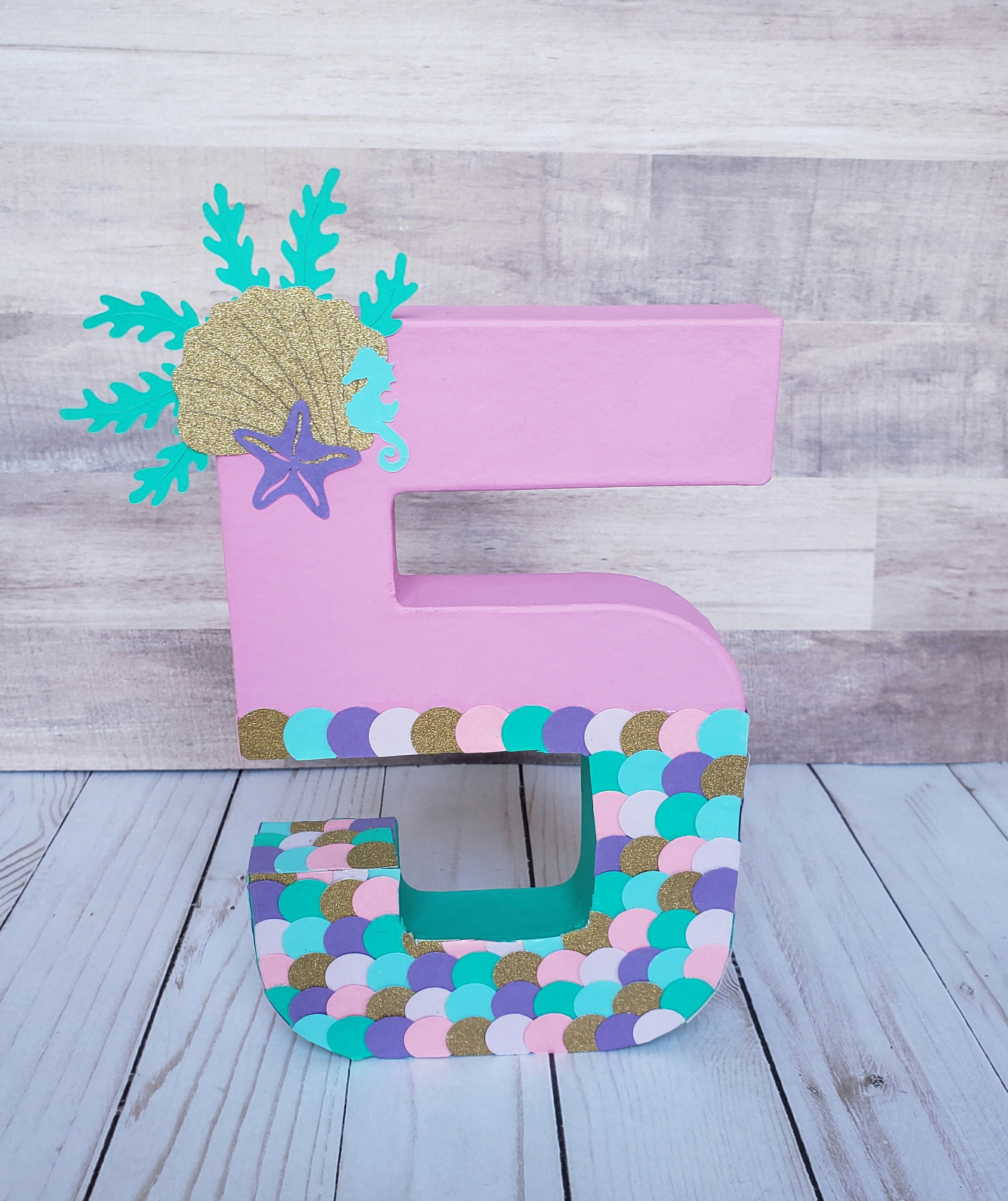 Mermaid Theme 8 paper mache number Age photo prop | Etsy