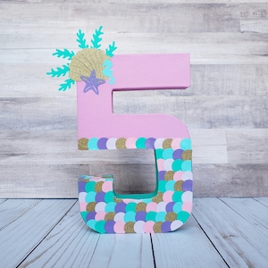 Mermaid Theme 8" Paper Mache Number, Age Photo Prop, Photo Prop, Child ...