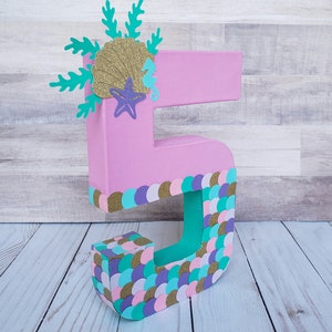 Mermaid Theme 8" Paper Mache Number, Age Photo Prop, Photo Prop, Child ...