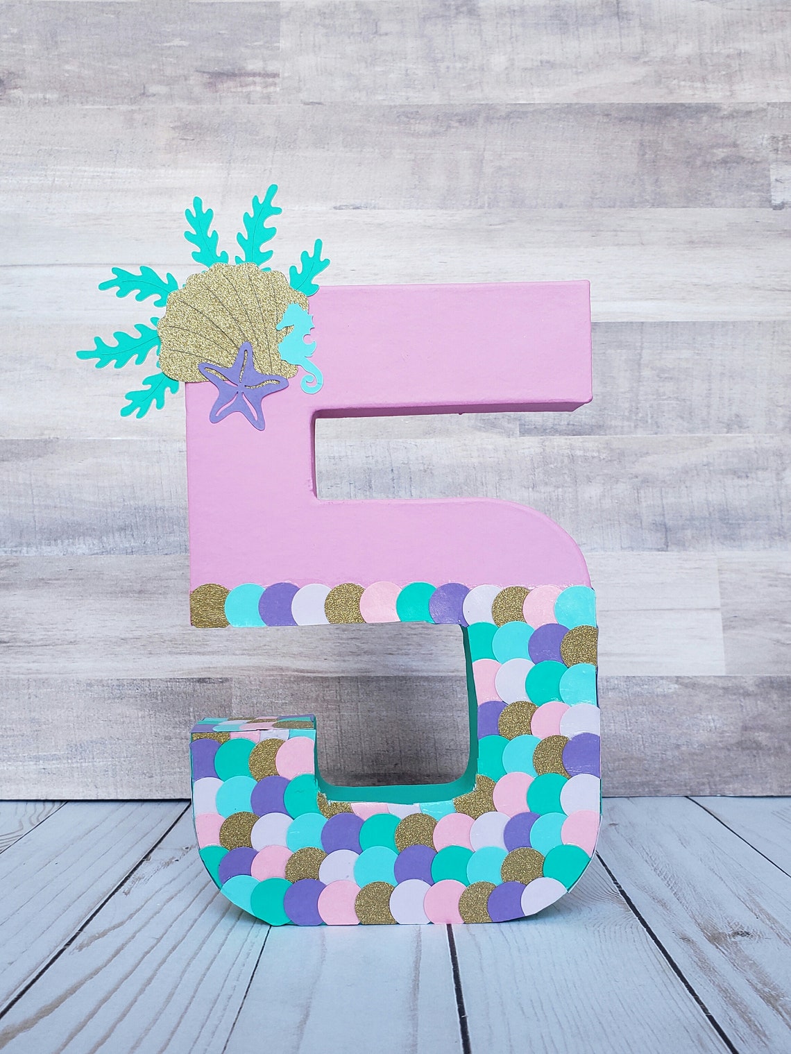 Mermaid Theme 8" Paper Mache Number, Age Photo Prop, Photo Prop, Child ...