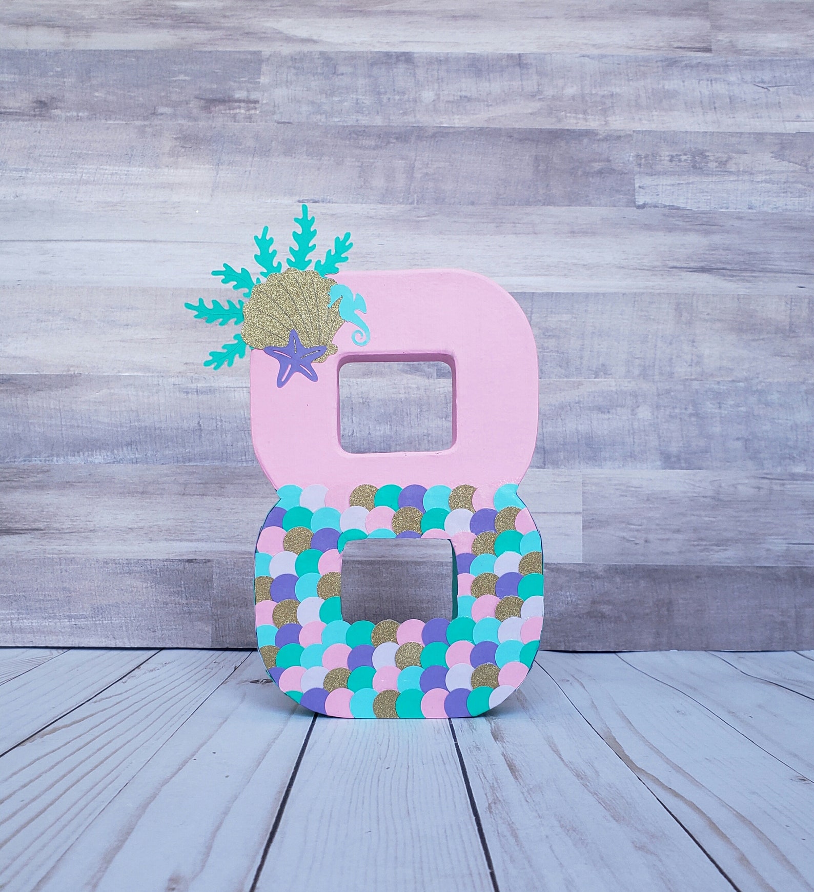 Mermaid Theme 8 paper mache number Age photo prop | Etsy