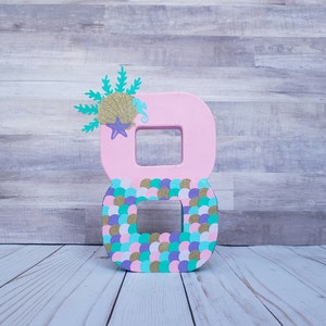 Mermaid Theme 8" Paper Mache Number, Age Photo Prop, Photo Prop, Child ...